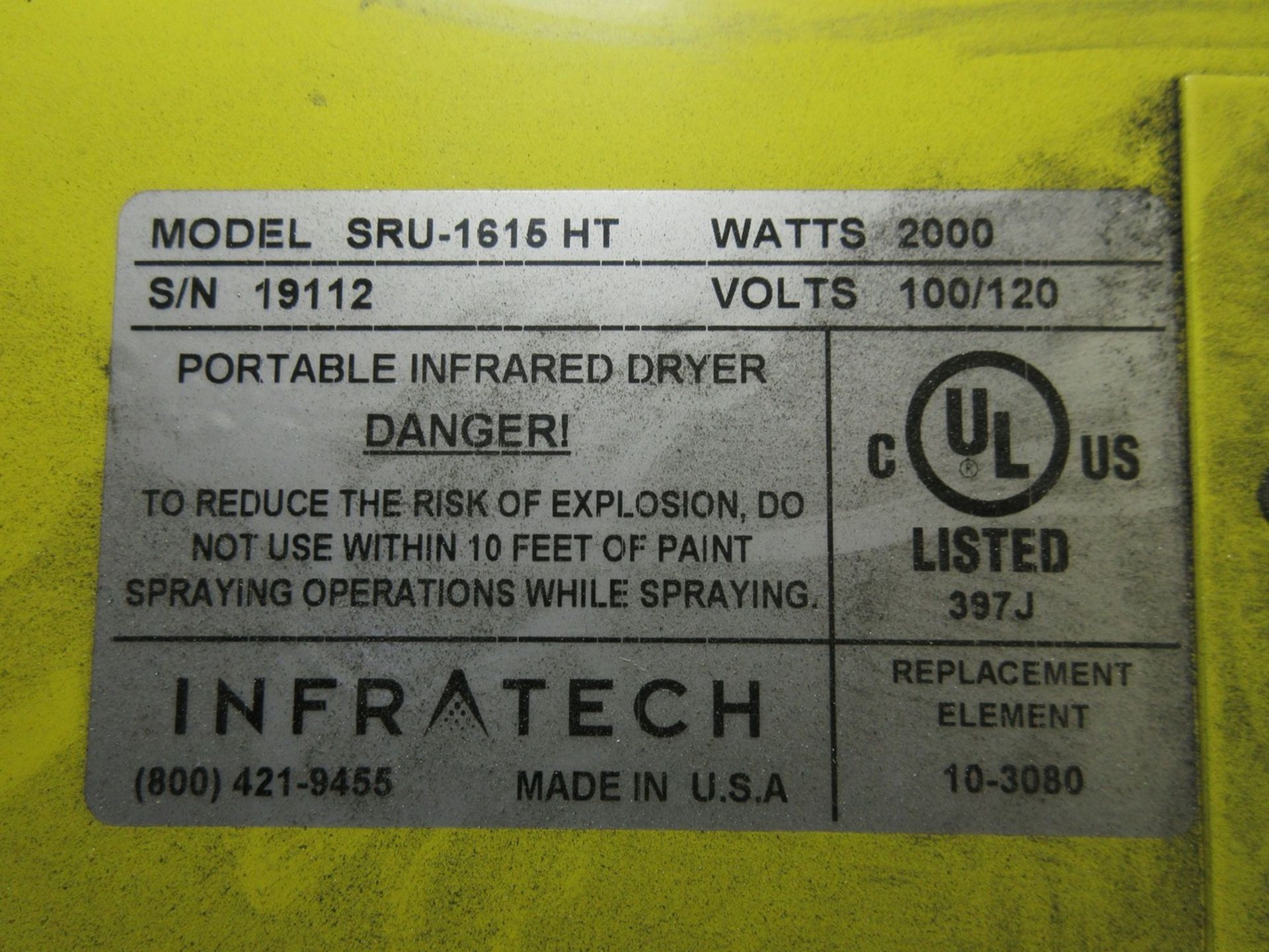Infratech SRU-1615HT 2000 Watt Portable Infrared Dryer, 120V. S/N- 19112