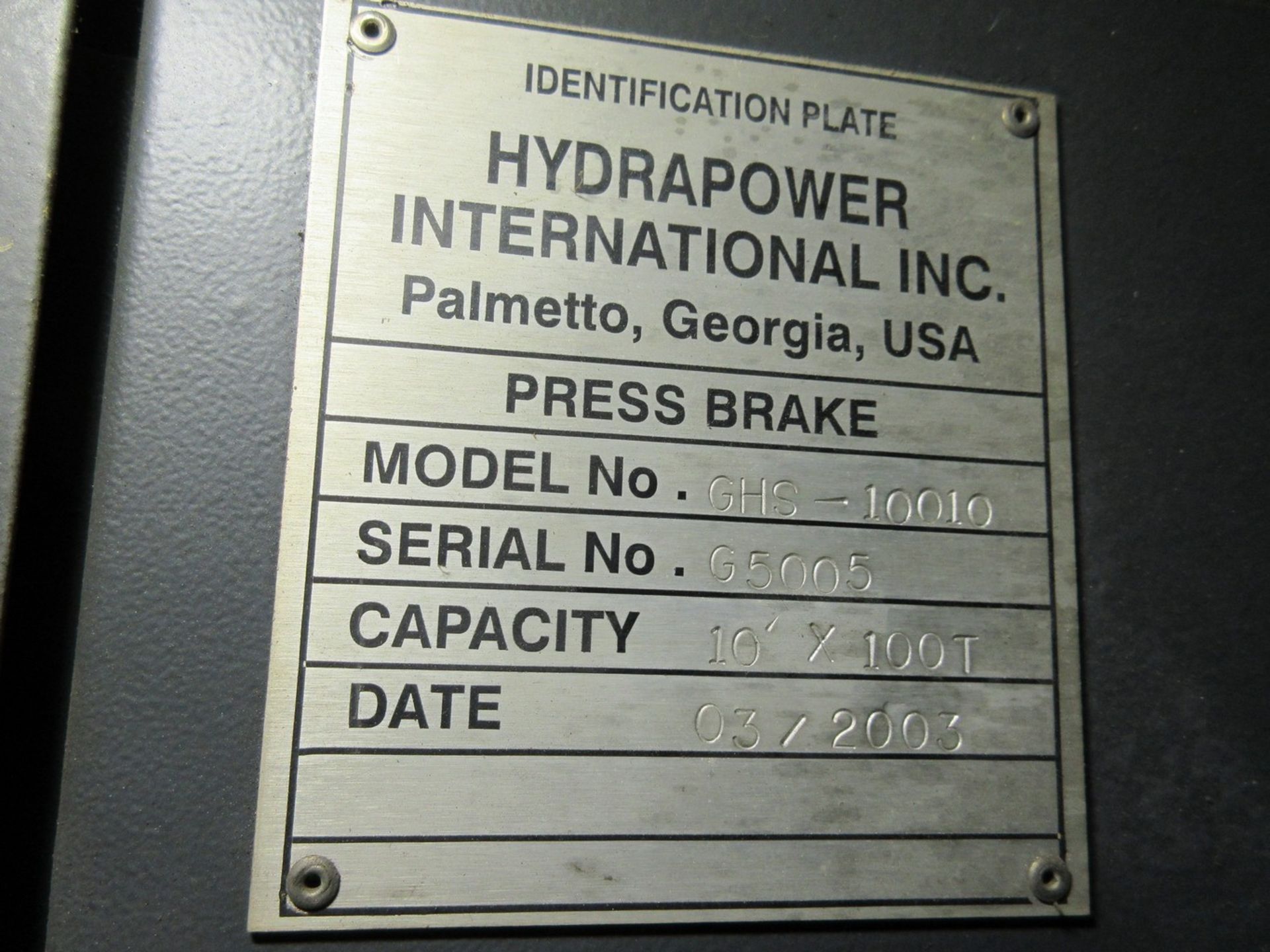 2003 Hydrapower International GHS-10010 100 Ton x 10' CNC Hydraulic ...