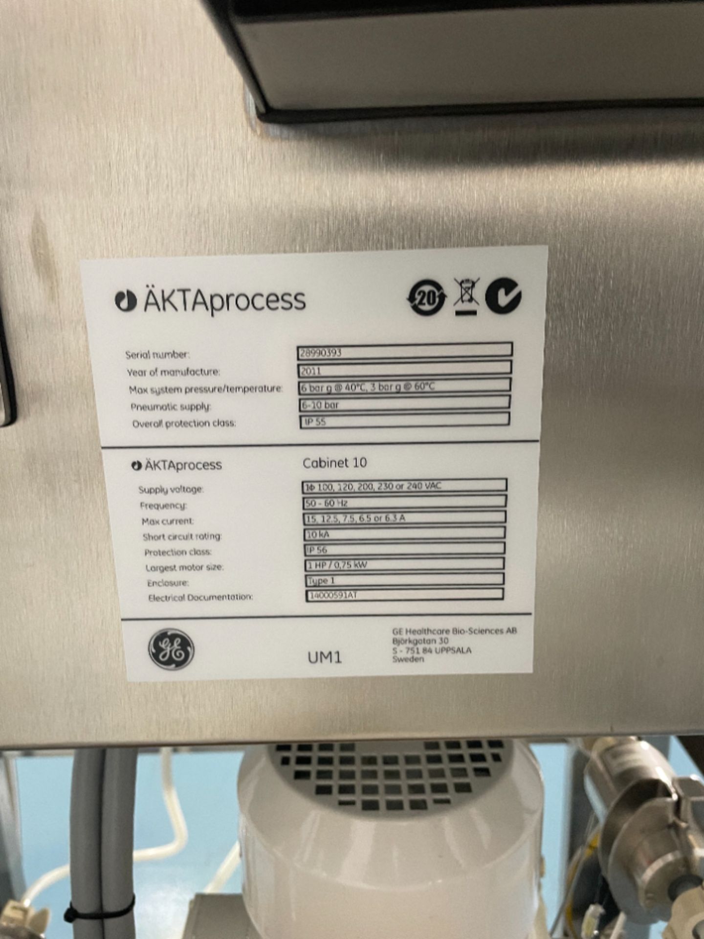 GE AKTA Process Chromatography Skid, SN: 28990393, Electrical: 100 ...