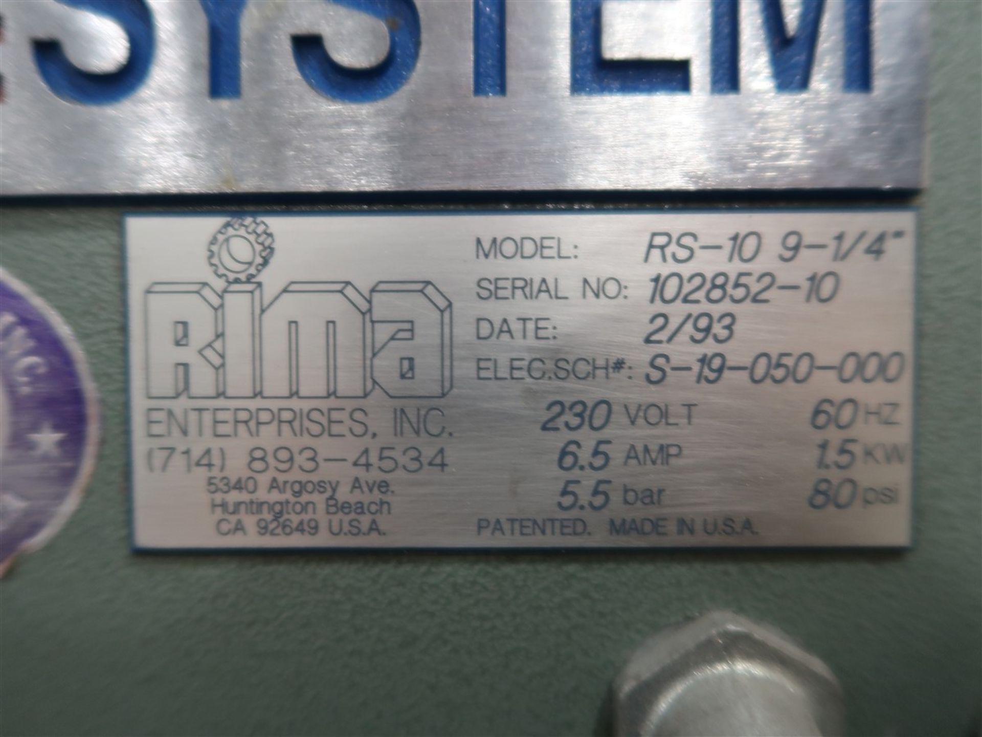 1993 Rima Stacker Model RS-10 9 1/4", S/N 102852-10