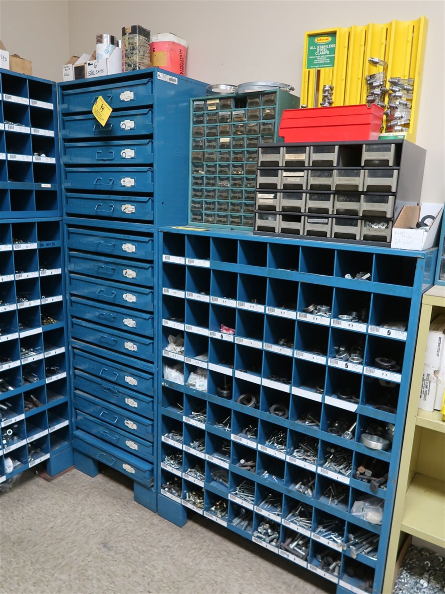 Bowman Parts Cabinets w/ Contents Including: Nuts, Bolts, Screws ...