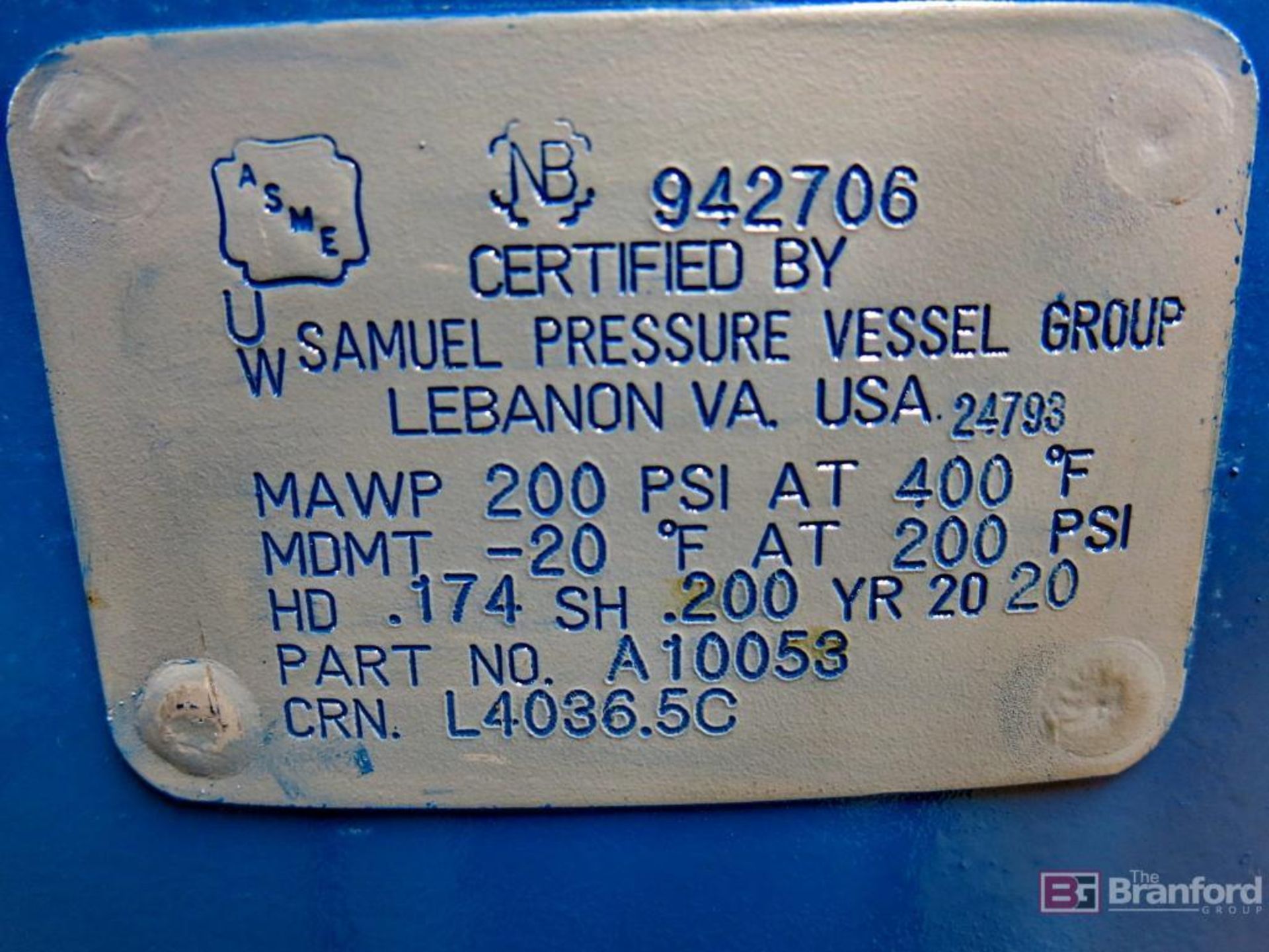 Samuel Pressure Vessel Group Approx. 350-Gallon Air Expansion Tank, (2020)