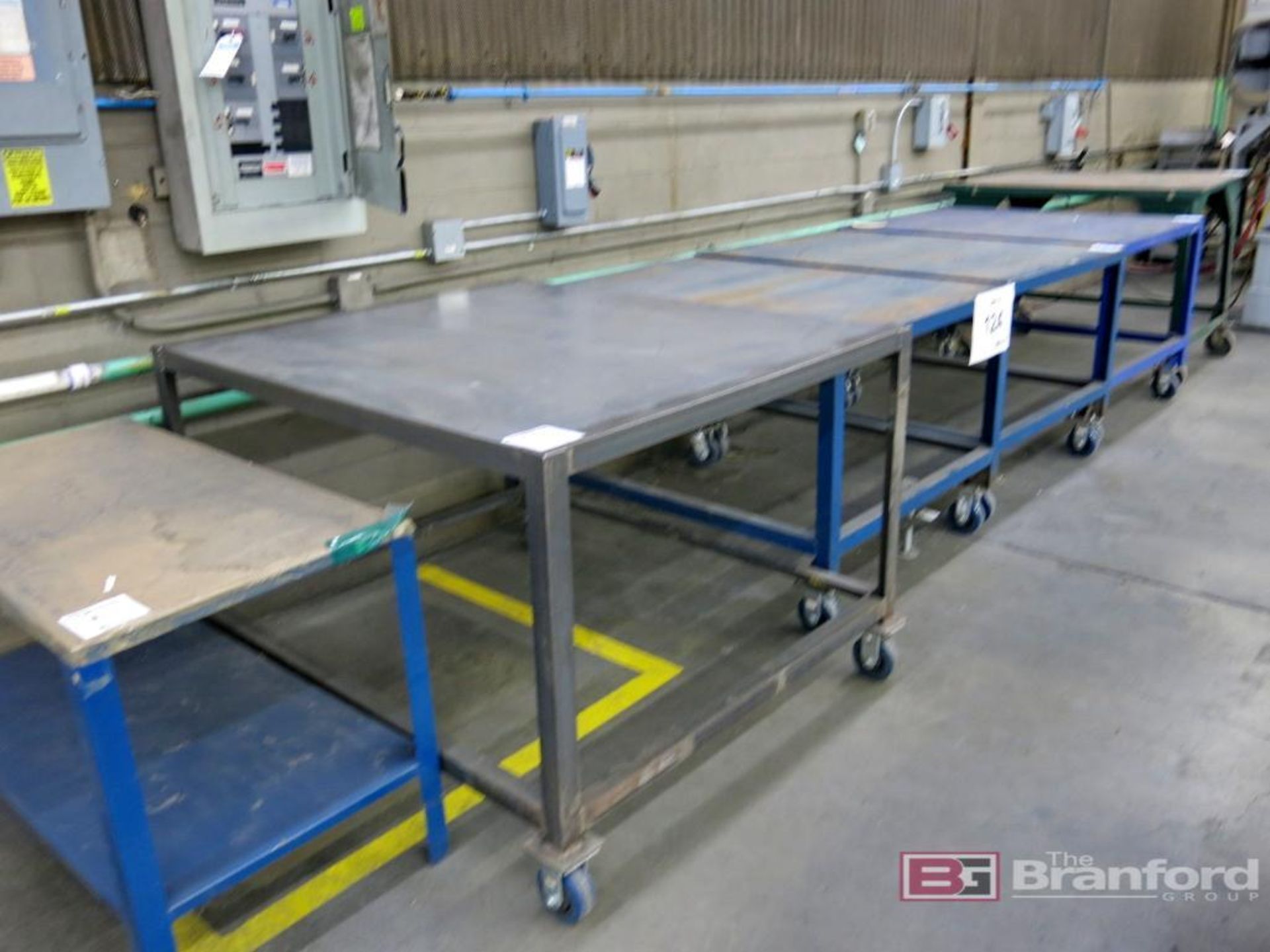 (5) Heavy Duty Steel Castered Work Benches, Steel Work Bench