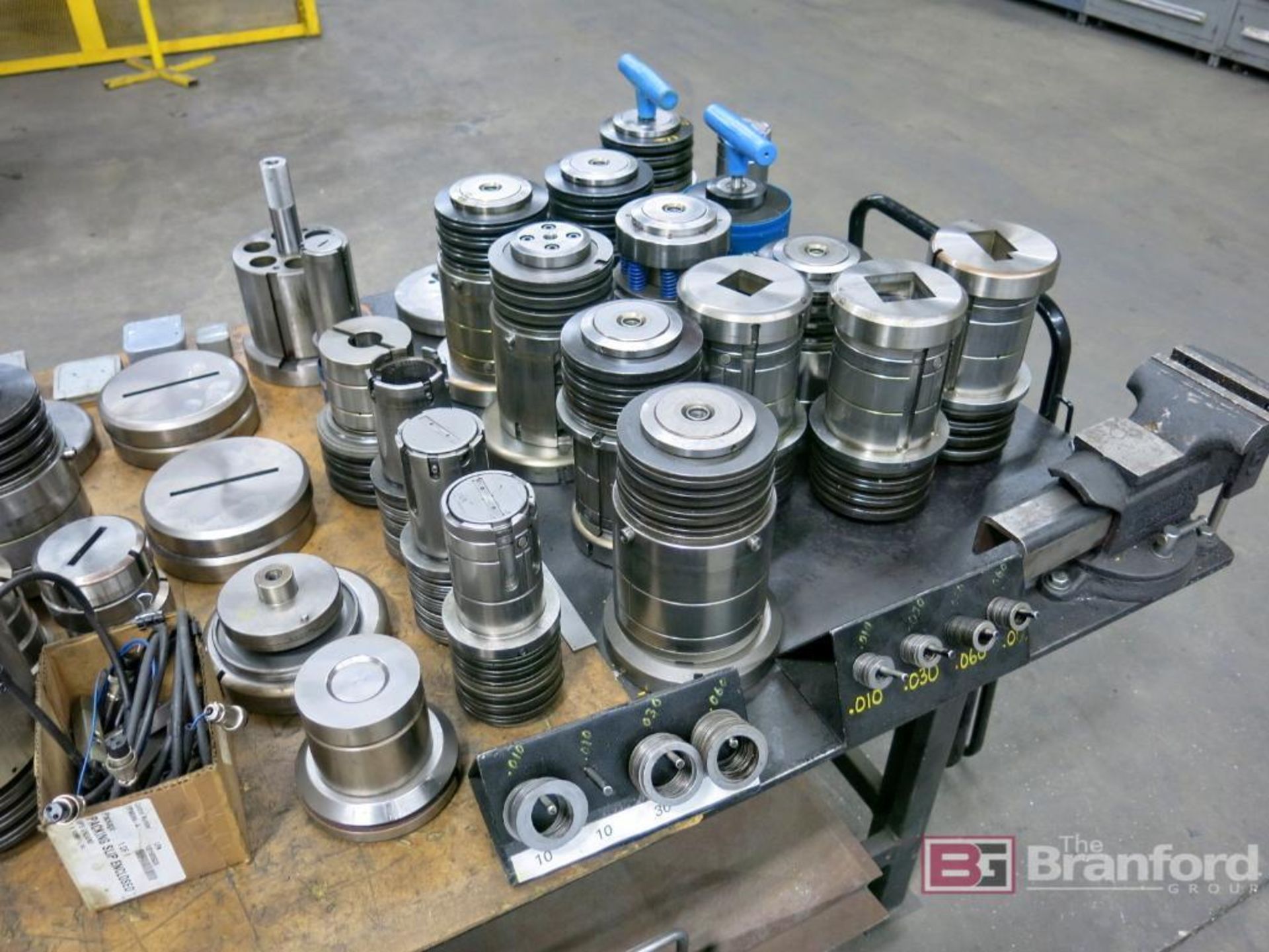 (3) Heavy Duty Steel Tables w/ Punch Press Holders, Punch Press Tooling ...