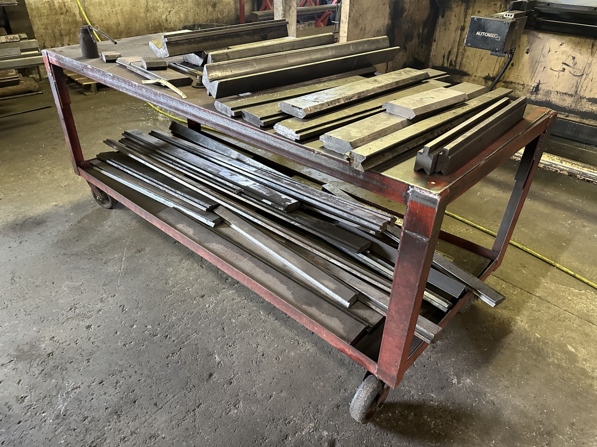 Cart of Approx. (30) Assorted 6ft-3ft Top and Bottom Press Brake Dies ...