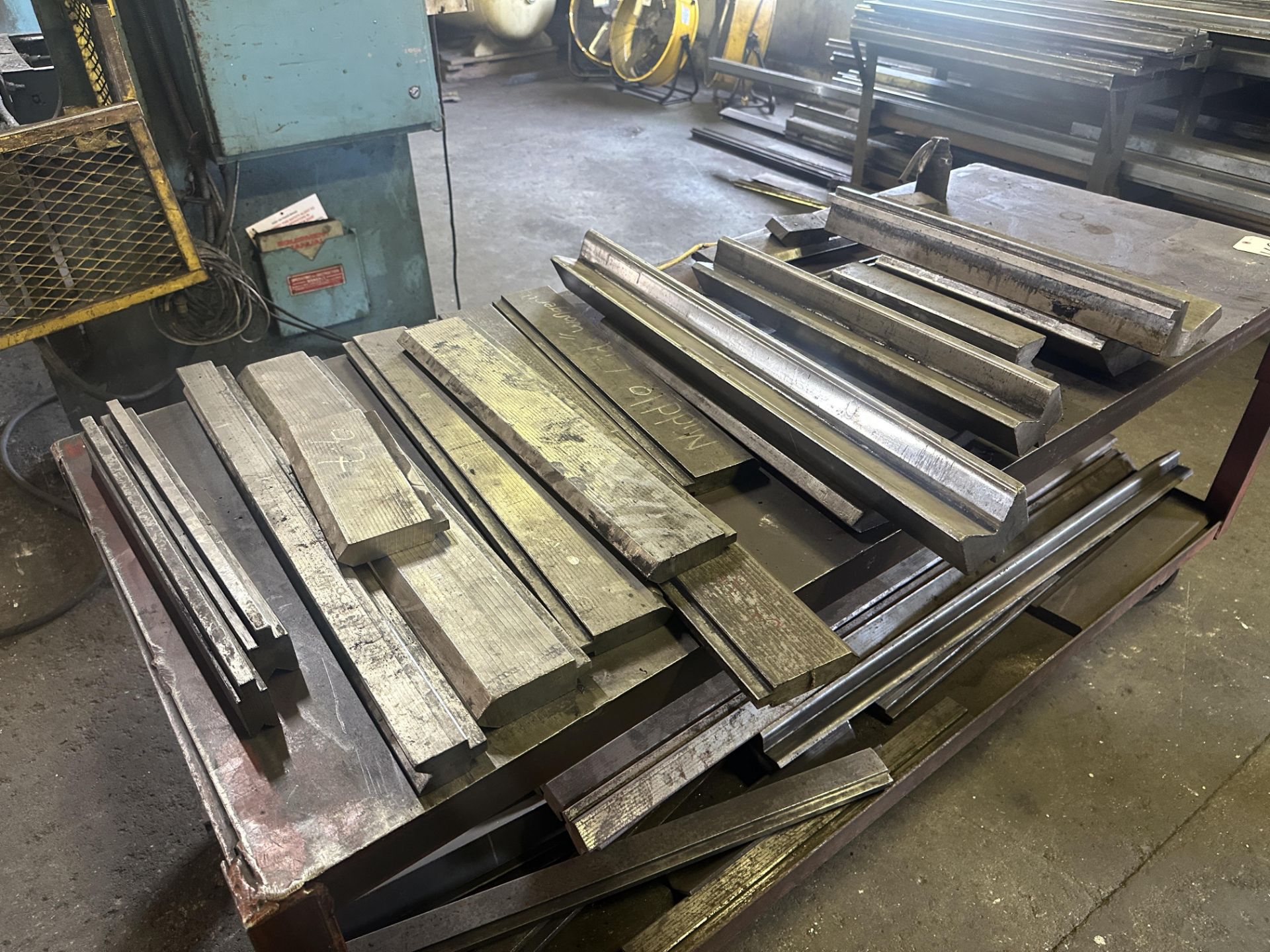 Cart of Approx. (30) Assorted 6ft-3ft Top and Bottom Press Brake Dies ...
