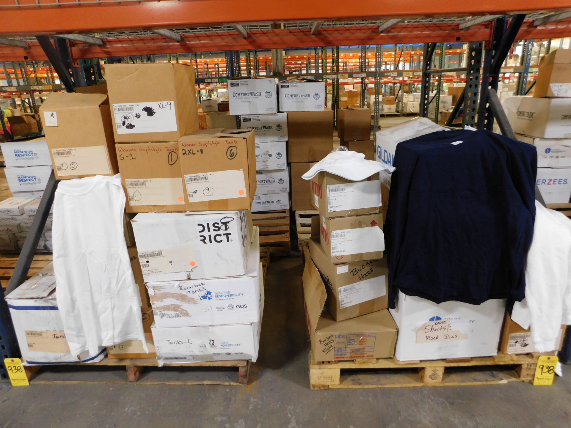 (2) Pallets Tee Shirts, Hats, & Navy Long Sleeve Tees White, Approx. 20 ...