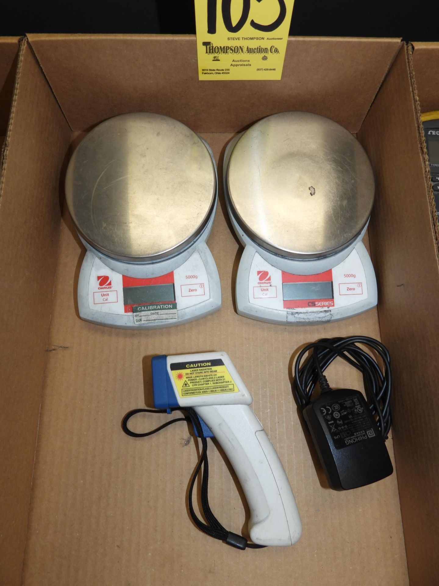 (2) Ohaus Model CS5000 Digital Scales and (1) Omega Temperature Gun ...