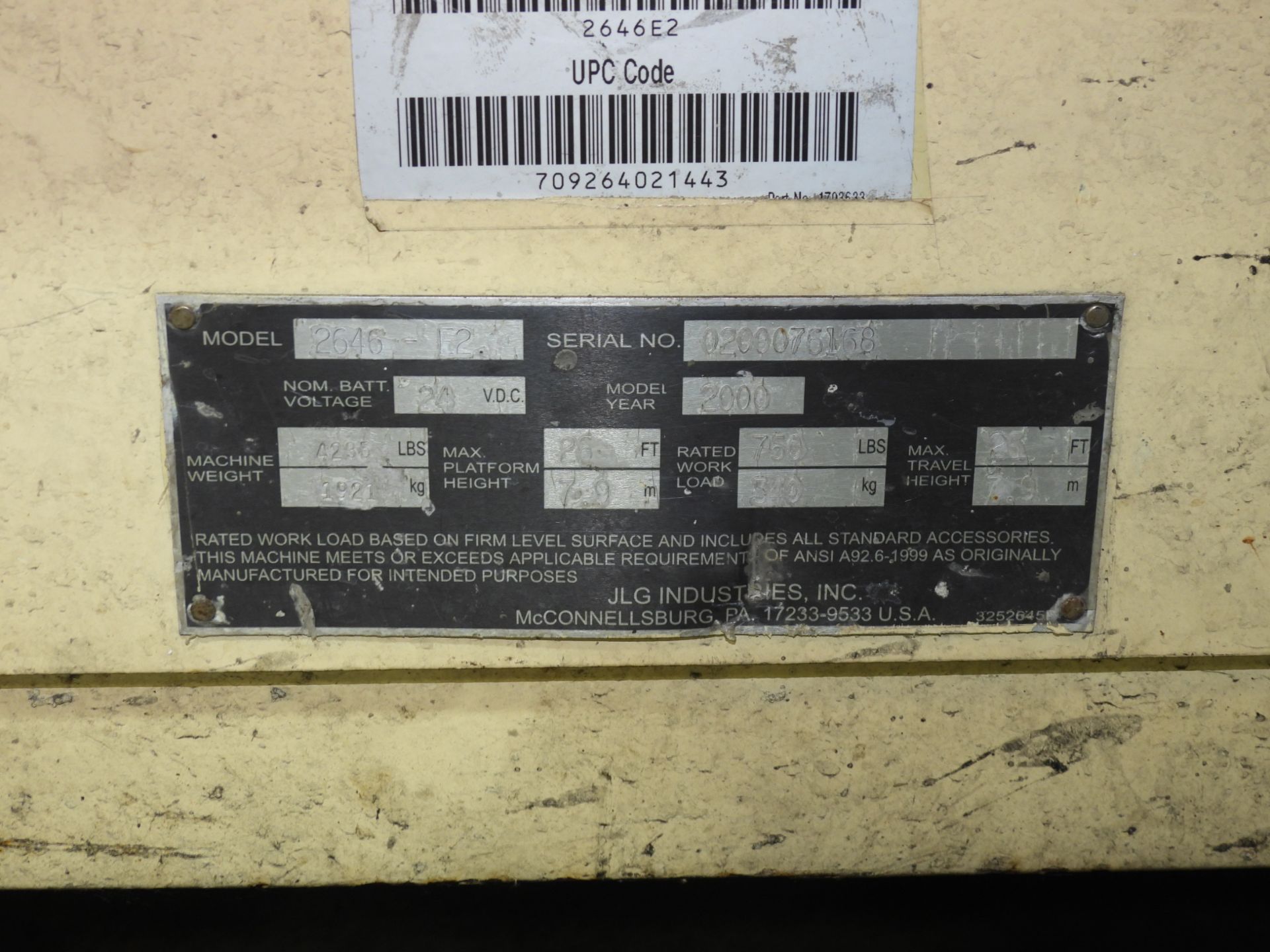 JLG Model 2646-E2 Electric Scissor Lift, s/n 0200076168, New 2000 ...