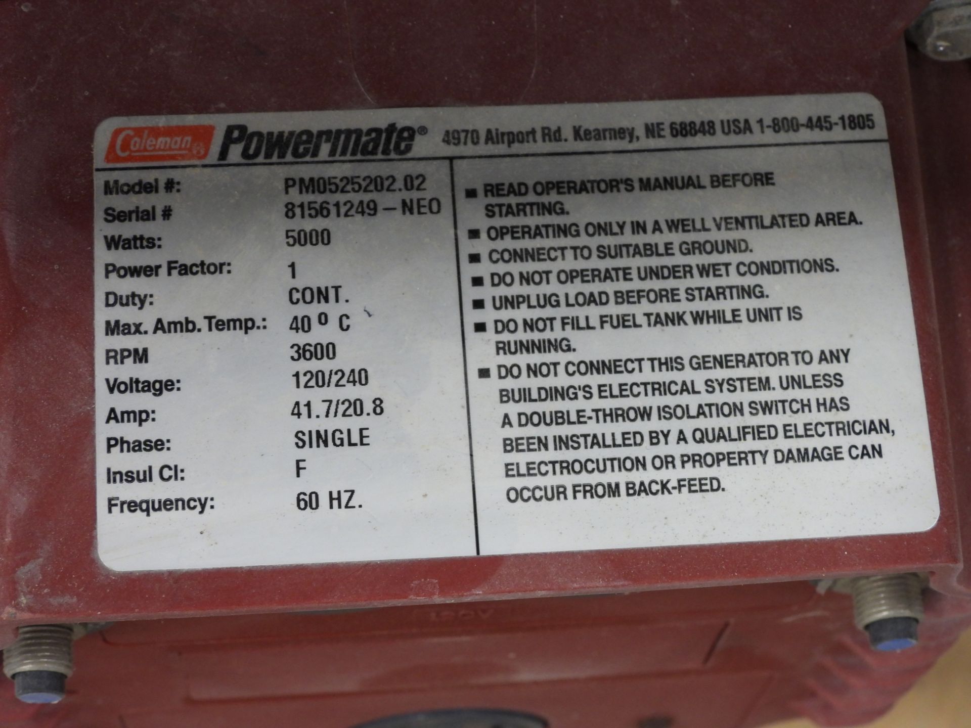 Coleman Powermate Maxa 5000 ER Electric Generator, 10 HP