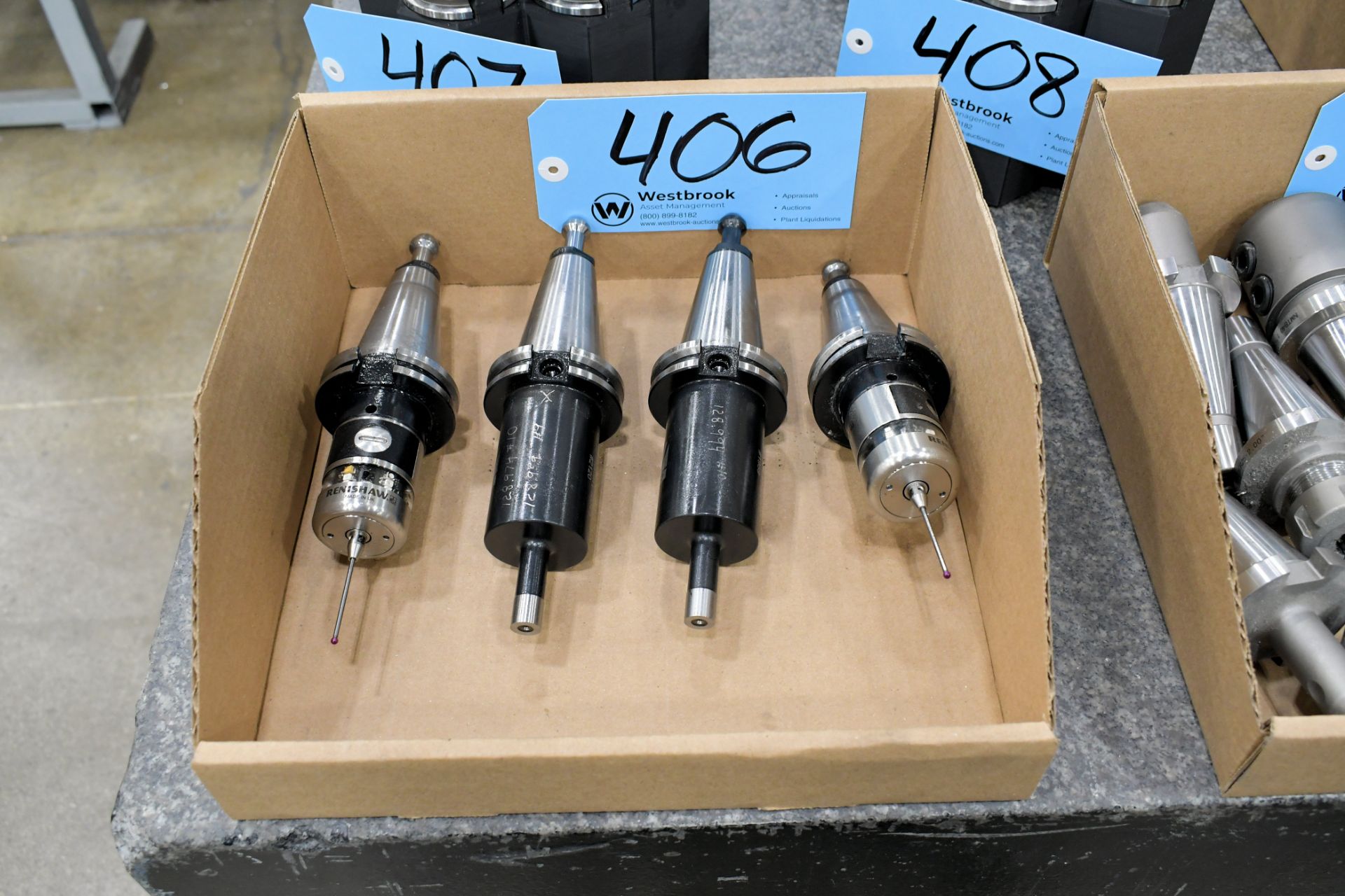 Lot - (2) Renishaw Model OMP40-2 Cat 40 Probe Heads and (2) Haas Model M2253-0954 Cat 40 CMM Gaug