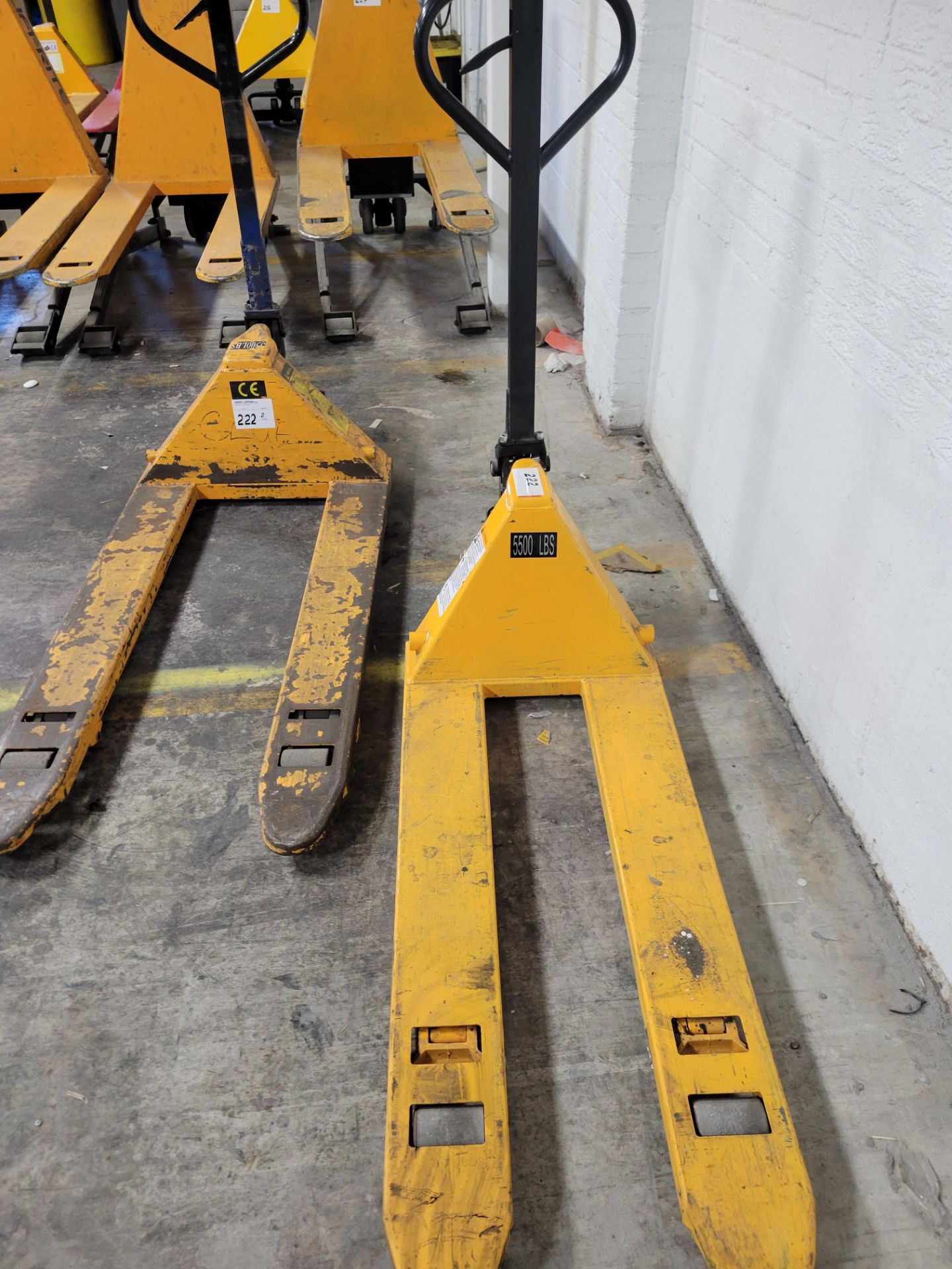 Pair of Yellow Manual Pallet Jacks: (1) 5500 lb Capacity Lift-Rite, (1 ...
