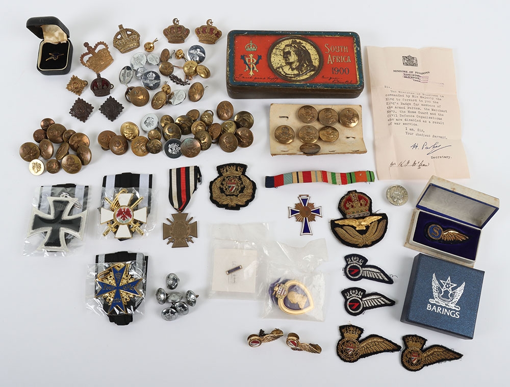 WW2 RAF Buttons & Officers Cap Badge. Boer War Tin and Civil Aviation ...