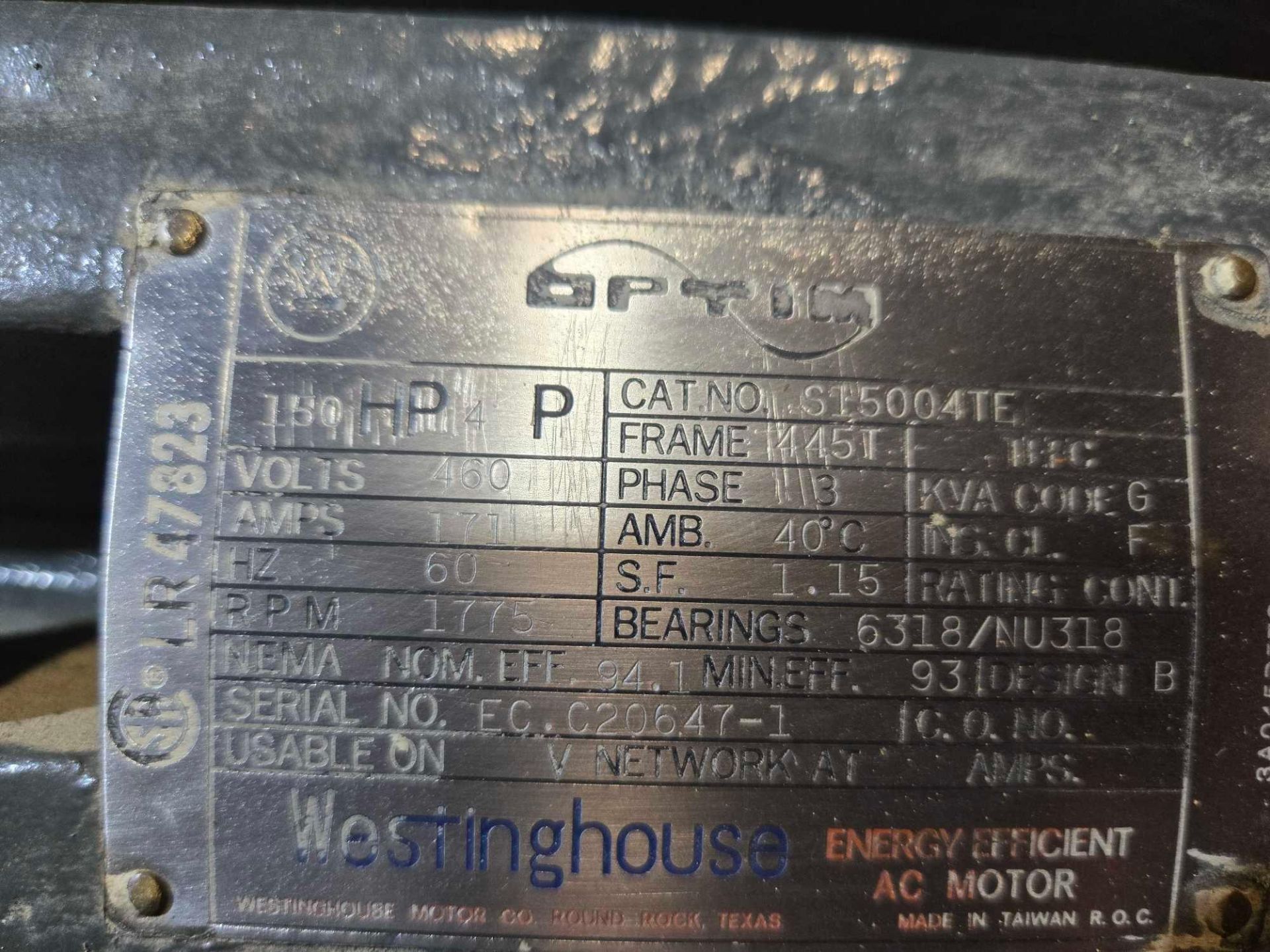 Westinghouse 150 HP AC motor, 1775 RPM's, 460V, 445T frame, (AA07)