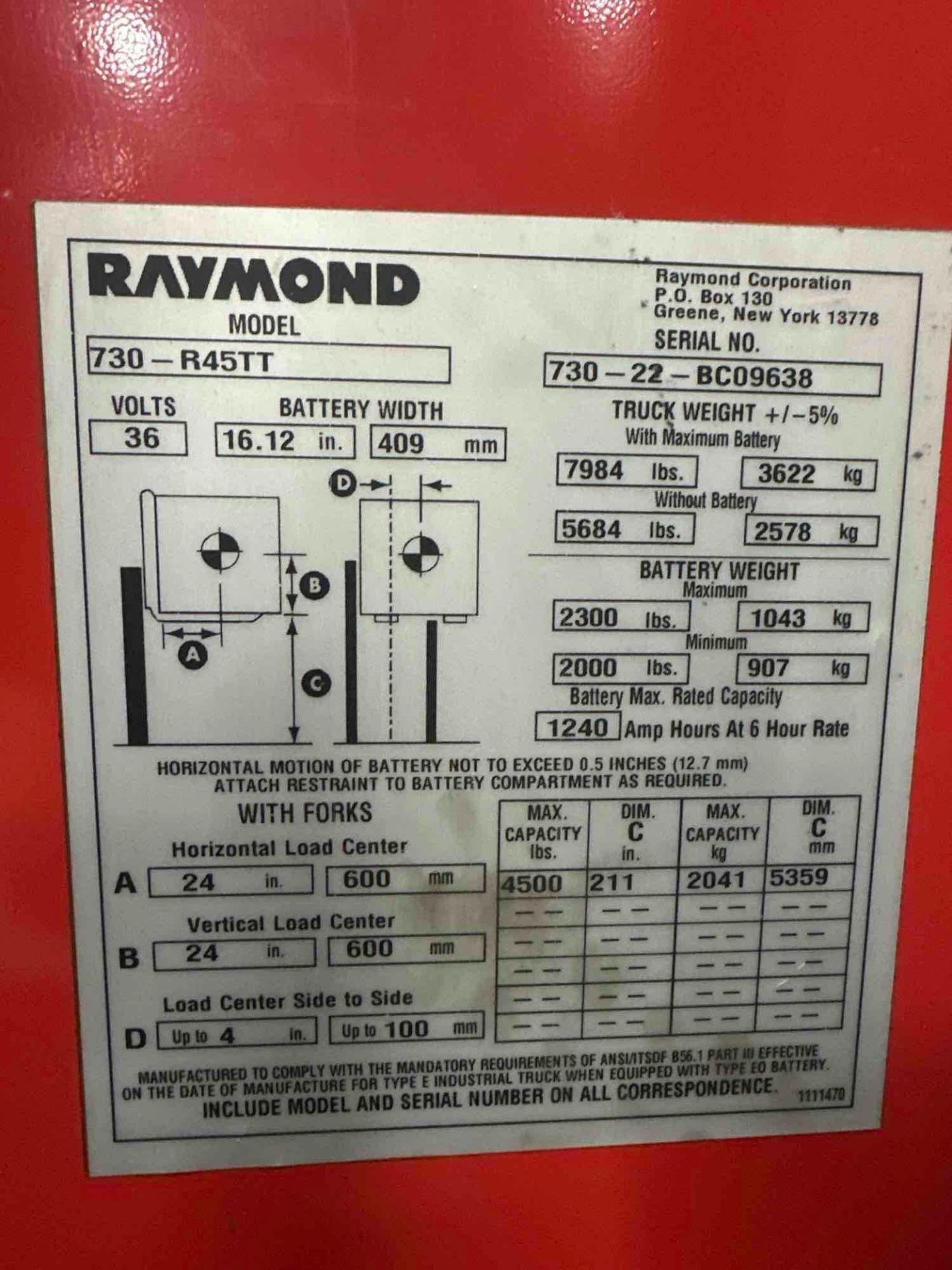 2022 Raymond Electric Stand Up Reach Truck, Model 730-R45TT, 4,500 ...