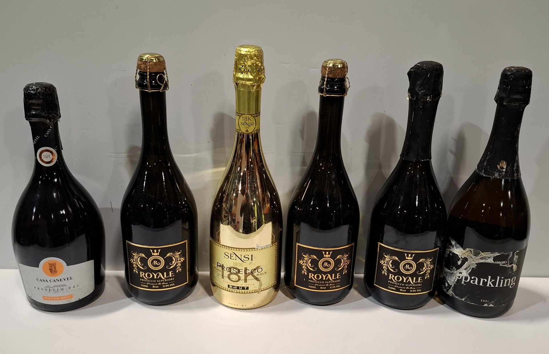 6 X PIECE BRAND NEW MIXED LOT TO INCLUDE SENSI PROSSECO BRUT - ROYALE ...