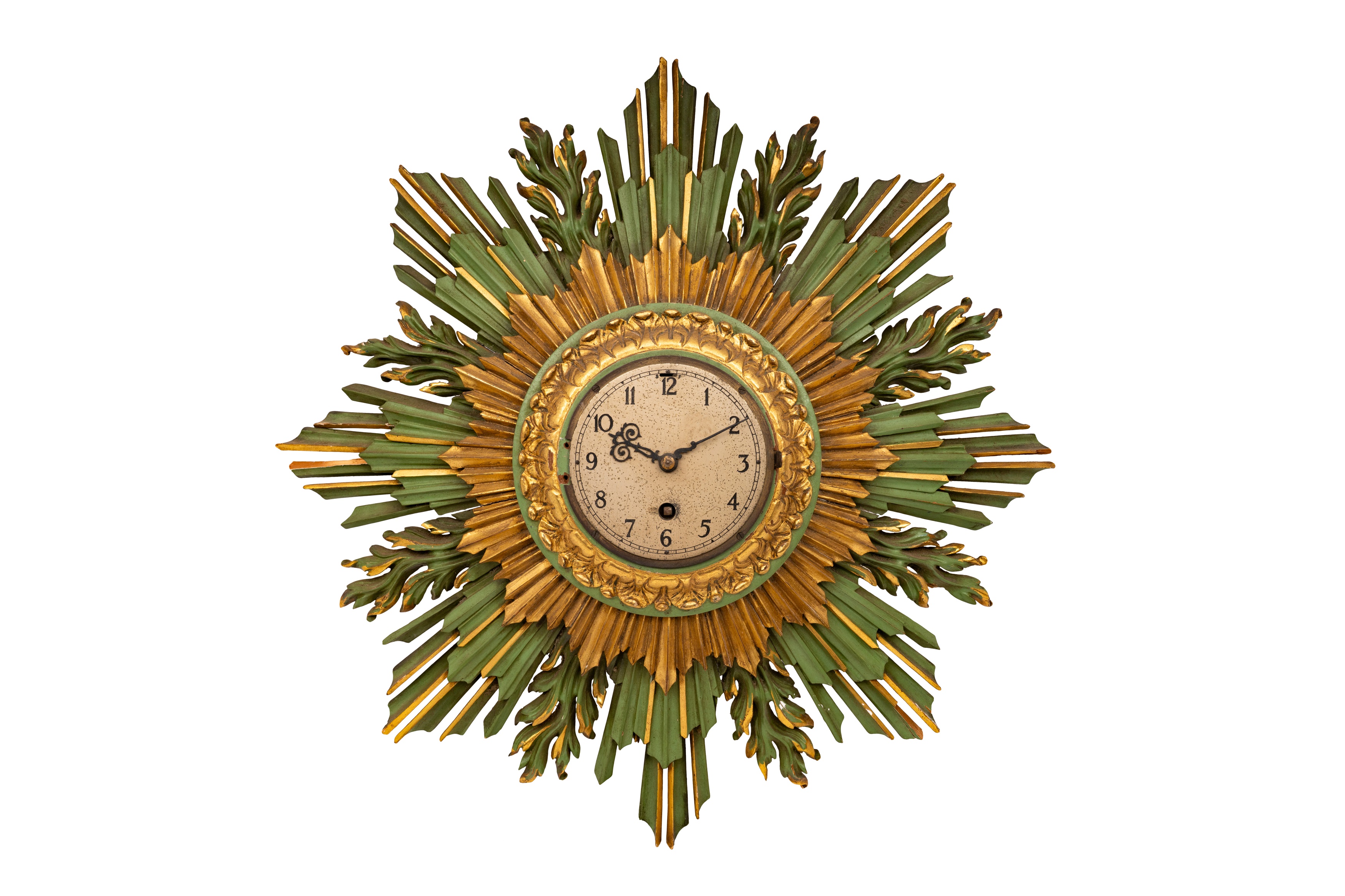 LATE 19TH CENTURY FRENCH SUNBURST WALL CLOCK, the silvered dial with ...