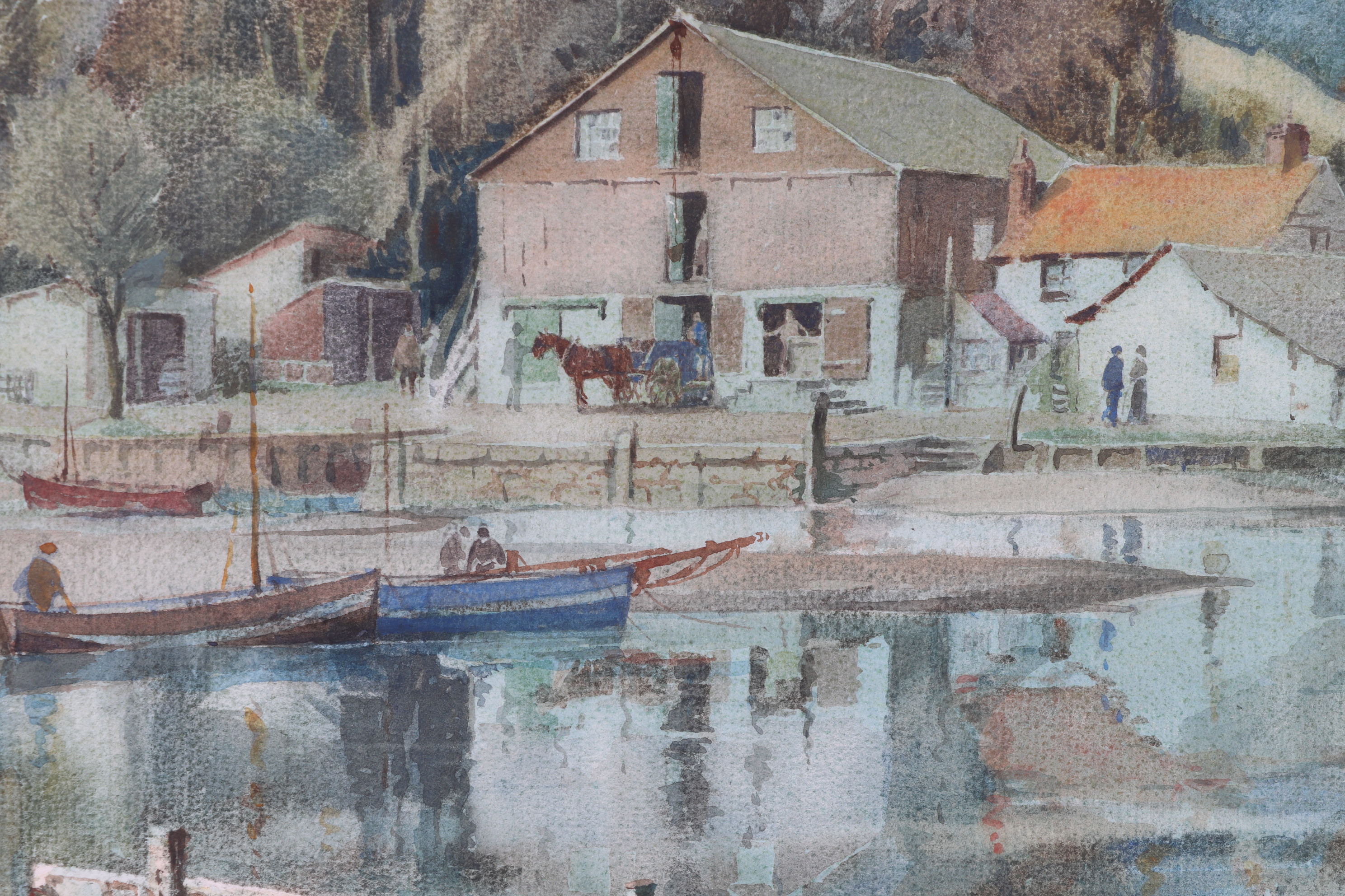 John Mace - Carne Cornwall Harbour Scene - watercolour, signed lower ...