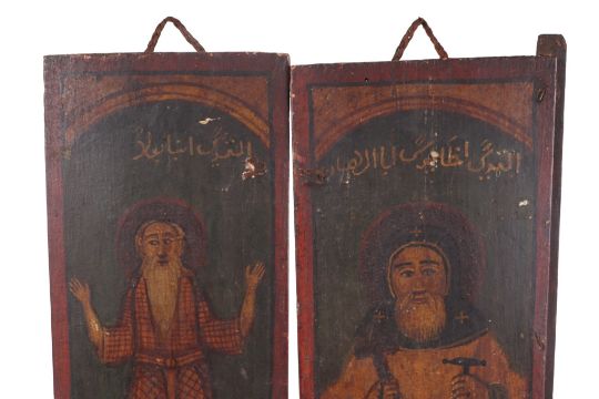 A pair of 18th century Ottoman Egyptian Coptic Christian icon painted ...