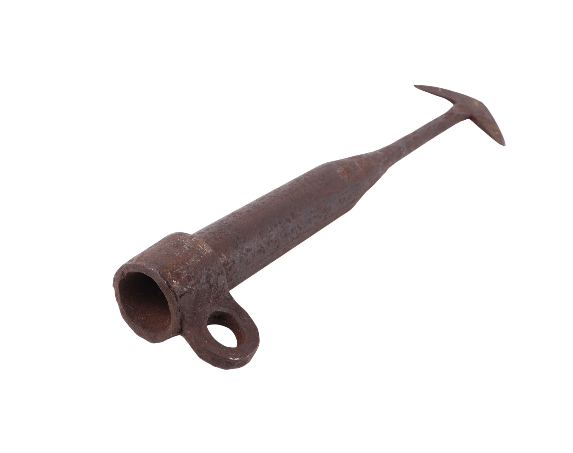 A 19th century cast iron whale harpoon head with large shaft socket and ...