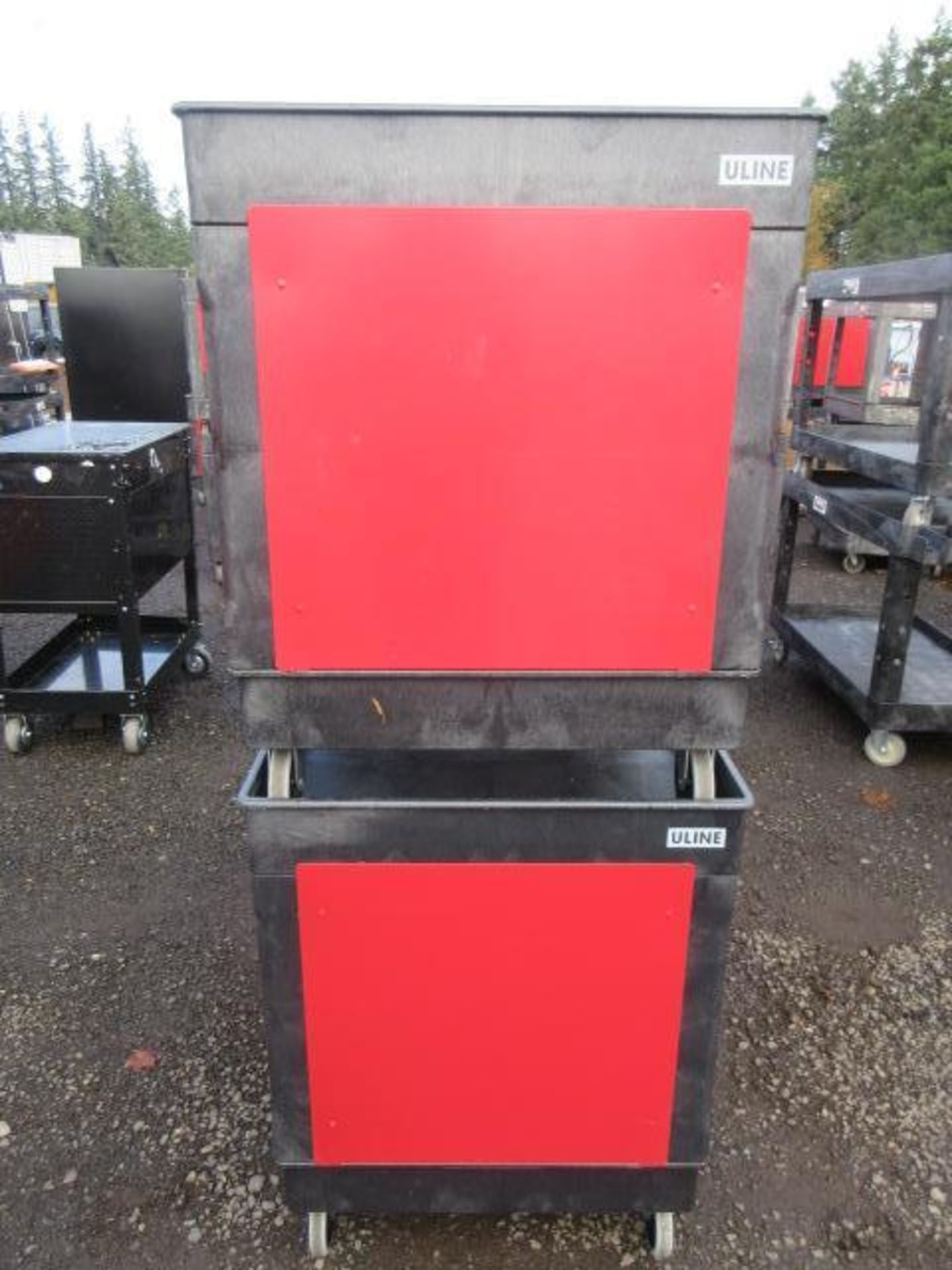 (2) ULINE 3' X 2' POLY CARTS W/ LOCKABLE STORAGE CABINET