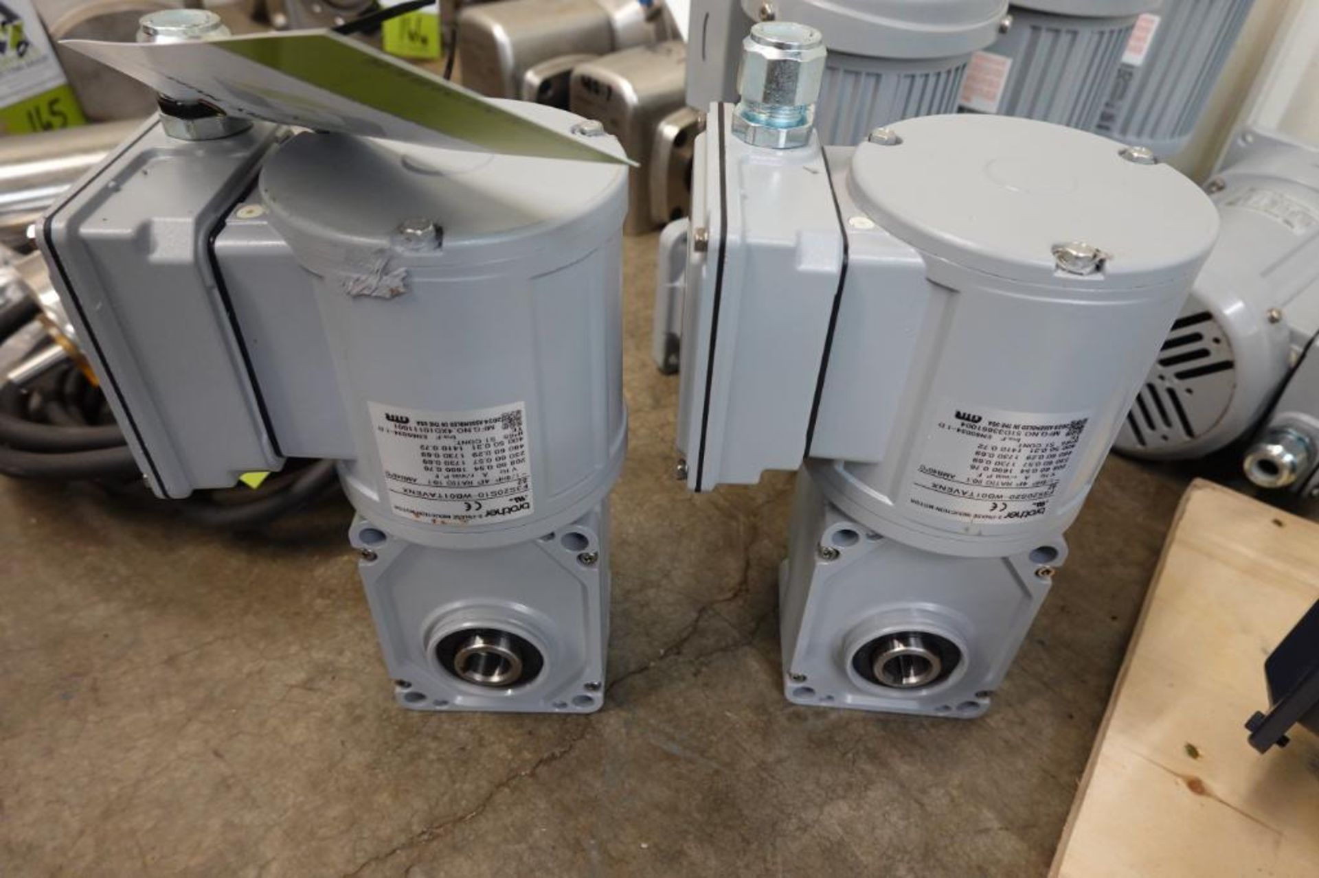 Unused Brother Induction motors with gearboxes, (2) 1/8 HP, (1) 1/2 HP ...