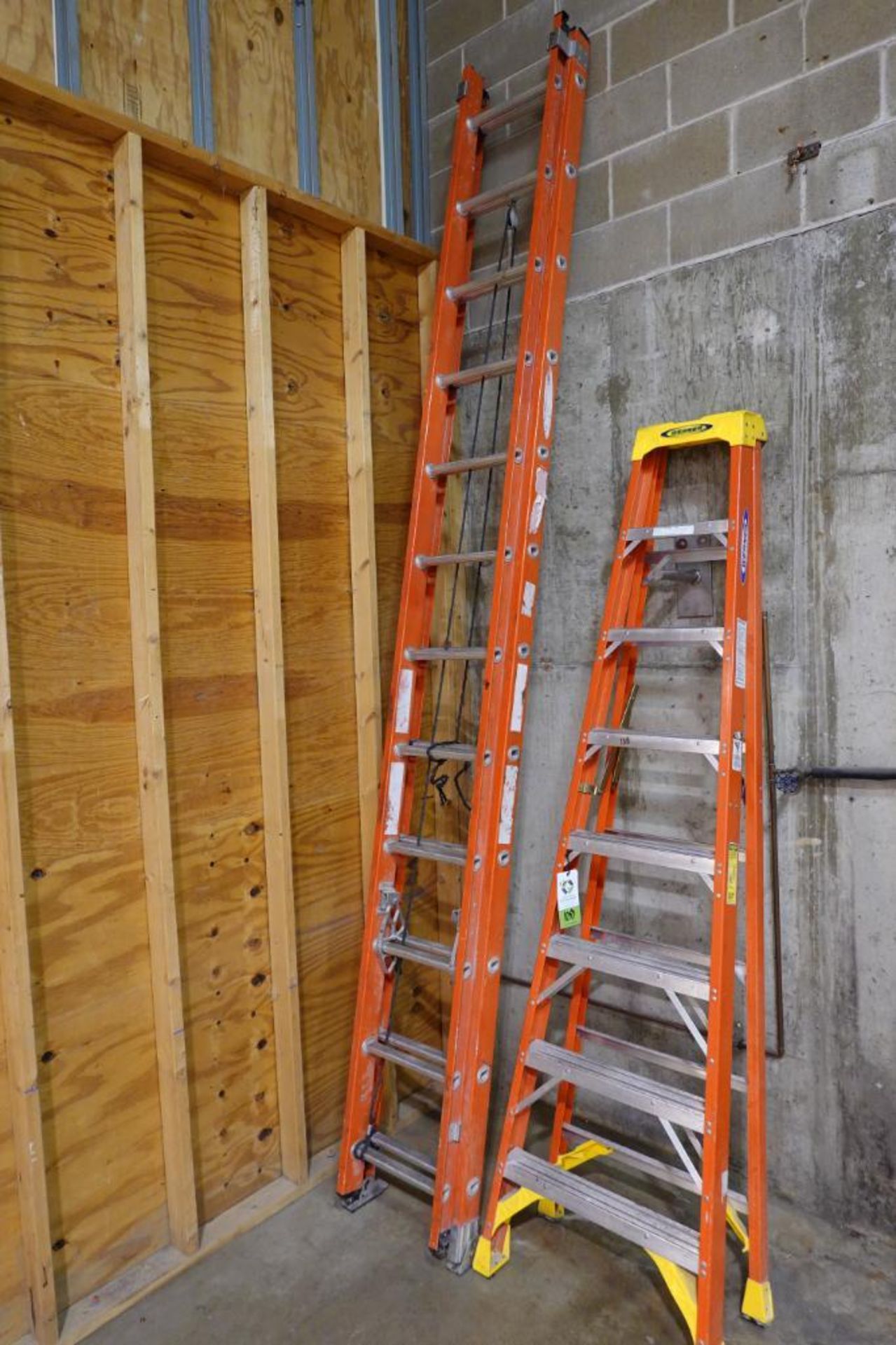 (2) fiberglass ladders, Werner 8 ft. fiberglass step ladder, 24 ft ...