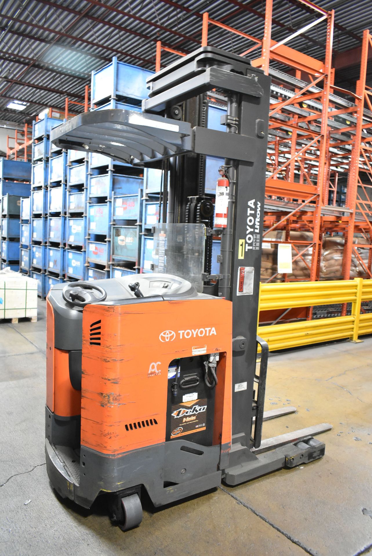 TOYOTA 9BRU18 ELECTRIC REACH TRUCK WITH 3,500 LBS CAPACITY, 250" MAX ...