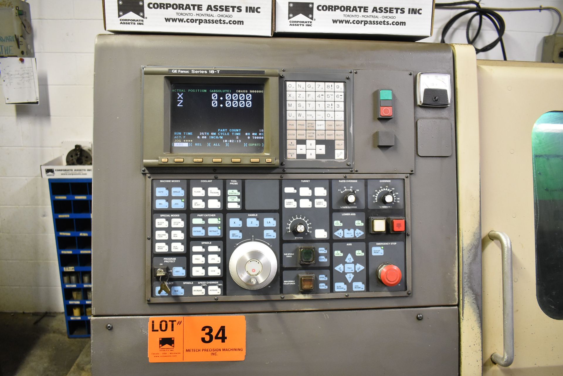 HARDINGE SG-42 CNC TURNING CENTER WITH GE FANUC SERIES 18T CNC CONTROL ...