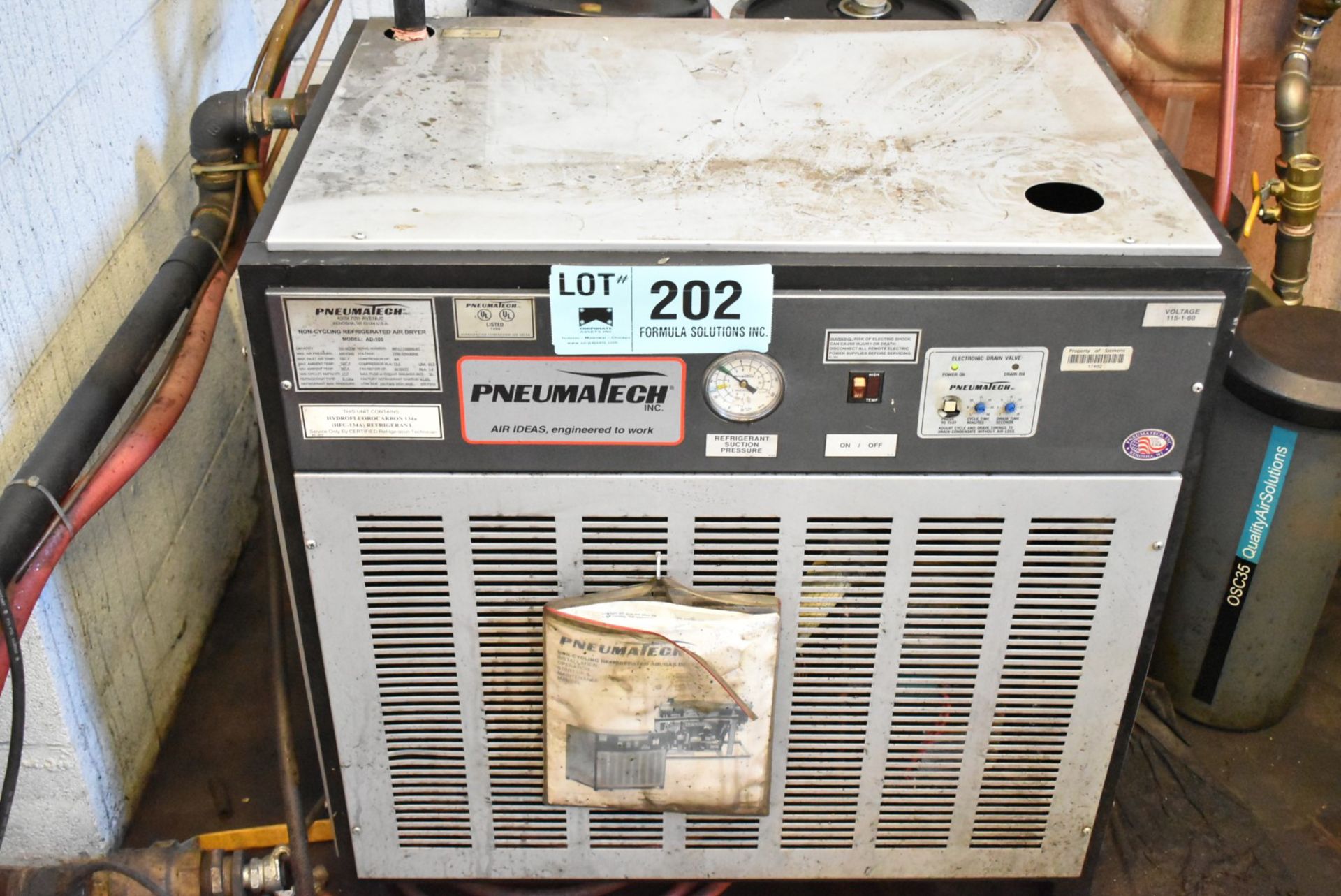 PNEUMATECH AD-100 REFRIGERATED AIR DRYER WITH 100 SCFM CAPACITY, S/N: N ...