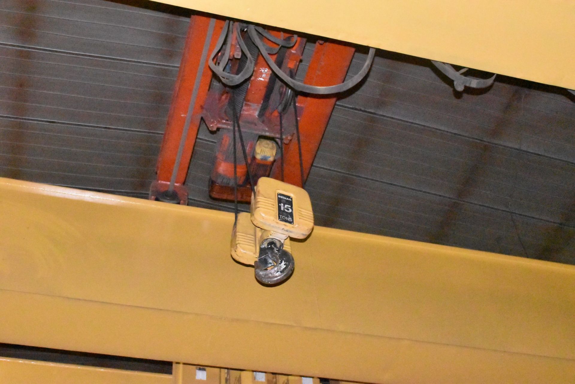 DEMAG DOUBLE GIRDER 15-TON CAPACITY OVERHEAD BRIDGE CRANE WITH PENDANT ...