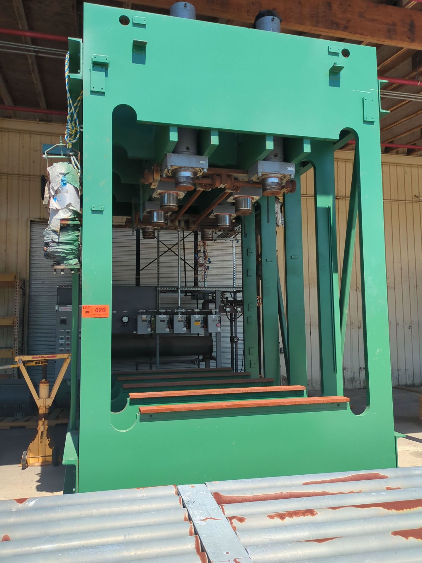 BURKLE 4.5X11 6-CYLINDER HYDRAULIC HOT PLATEN PRESS WITH (5) 69"X160 ...