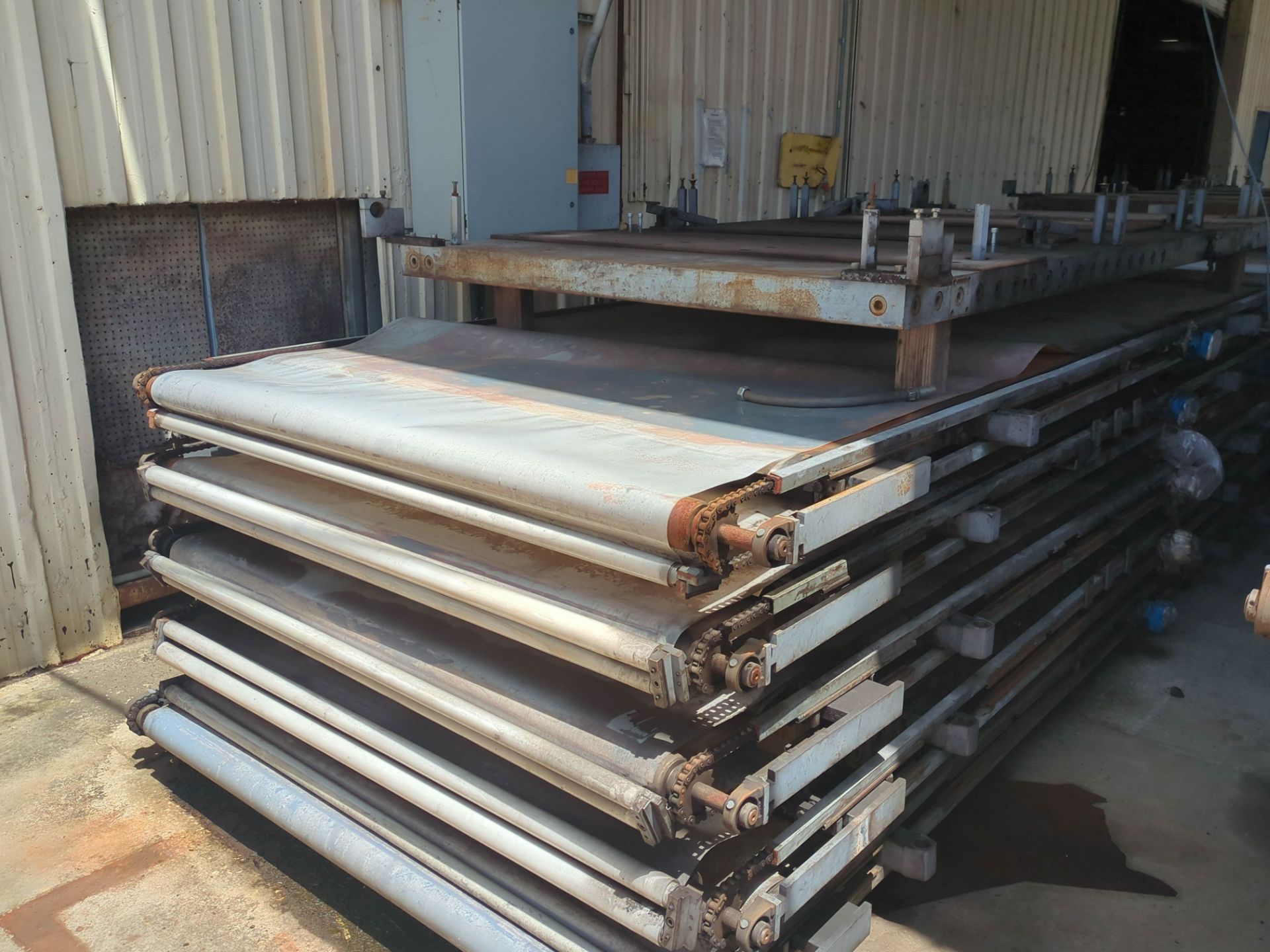 BURKLE 4.5X11 6-CYLINDER HYDRAULIC HOT PLATEN PRESS WITH (5) 69"X160 ...