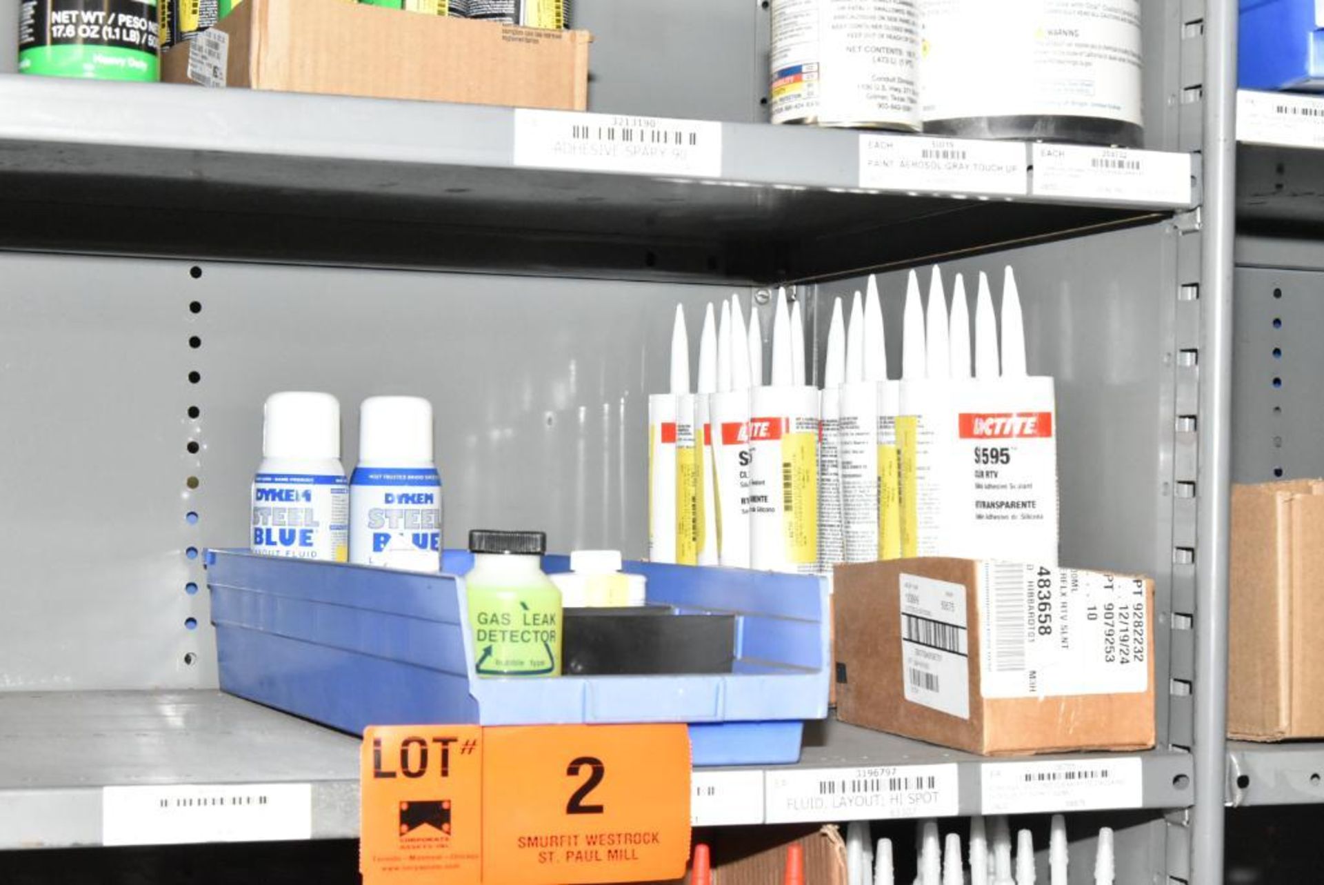 LOT/ CONTENTS OF SHELF - INCLUDING ADHESIVES, CHEMICALS, LUBRICANTS ...