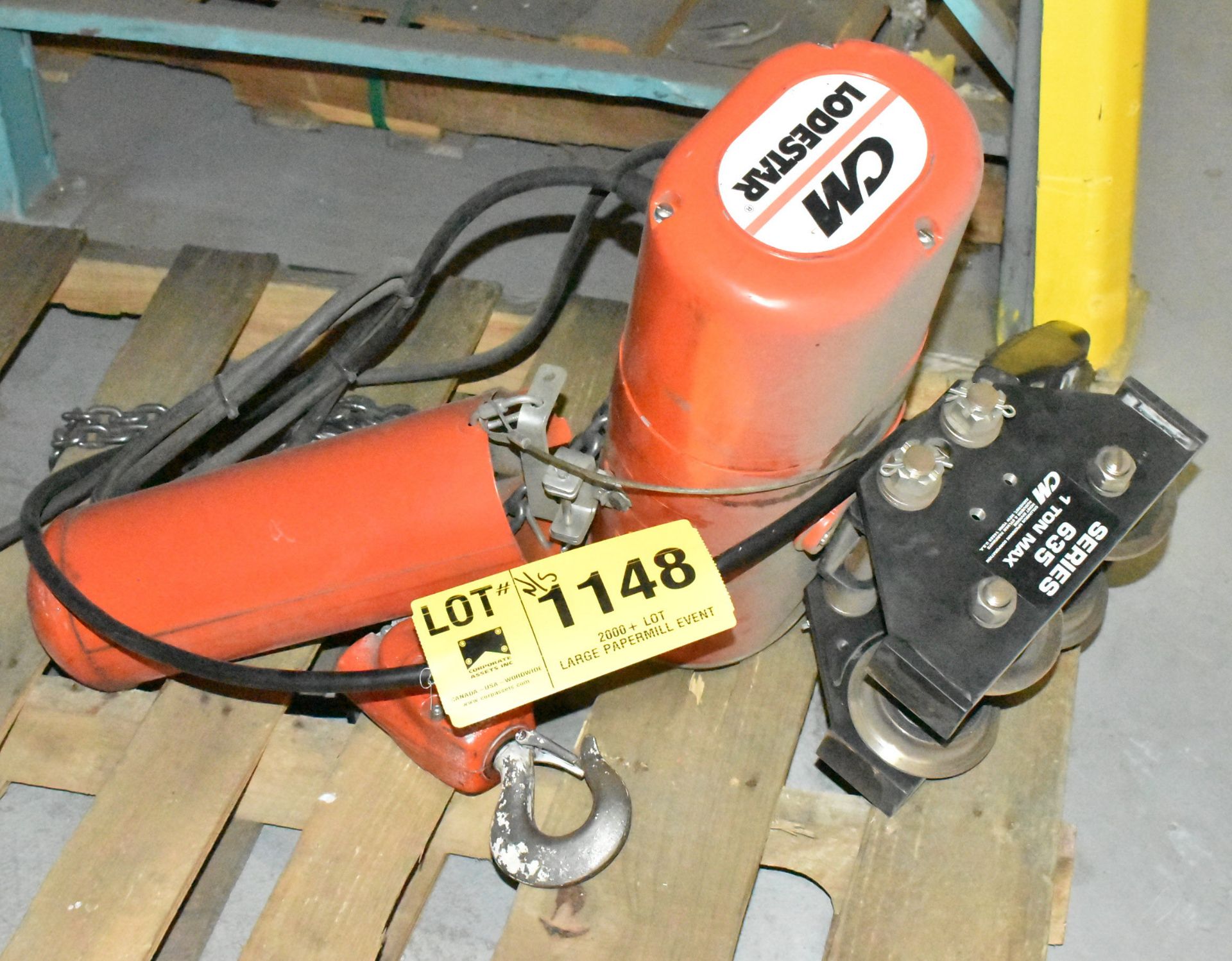 { Choice of lots: 1148A, 1149 } CM 1 TON ELECTRIC CHAIN HOIST (LOCATED ...