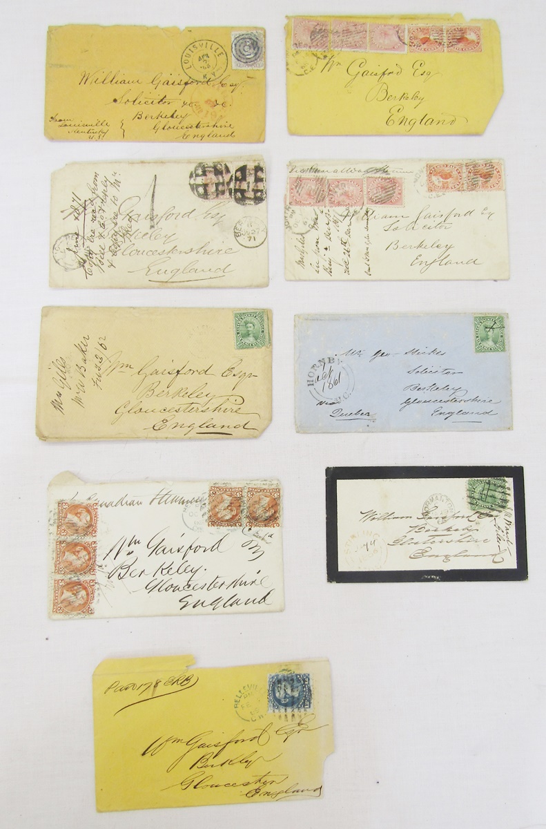 Canada/USA stamps: Packet of 1861-1871 covers to Berkeley solicitor (8 ...