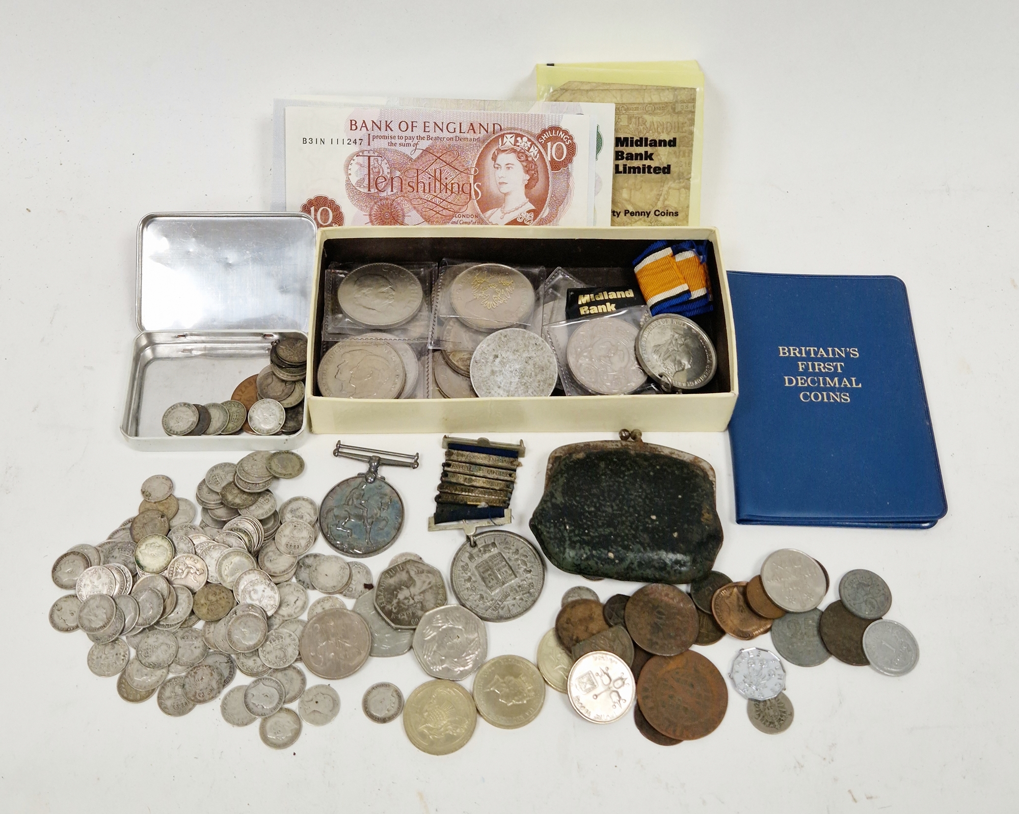 Collection of coins and medals including 1889 Victoria silver crown ...