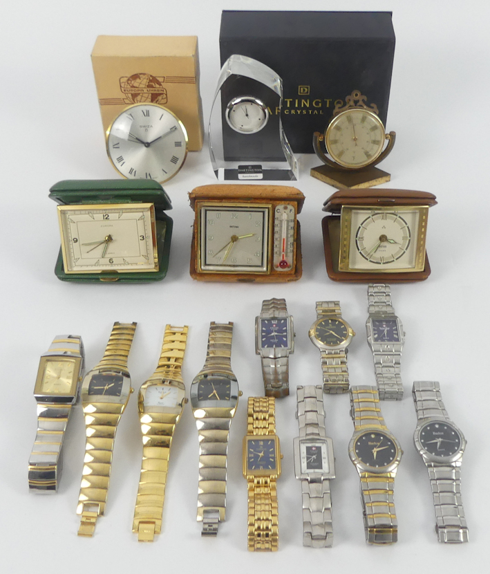 5 Clocks to include travel clocks and Dartington Crystal together with ...
