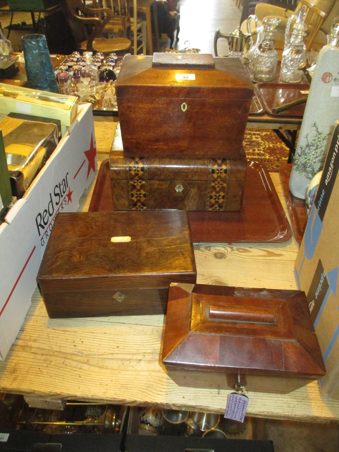 Three 19th Century Work Boxes and Tea Caddy