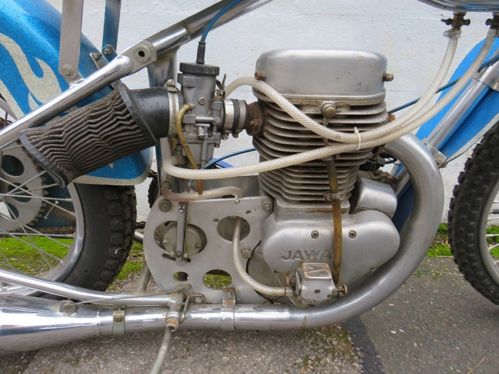 A JAWA 500cc SPEEDWAY BIKE, in blue metallic finish, circa 1970s, the ...