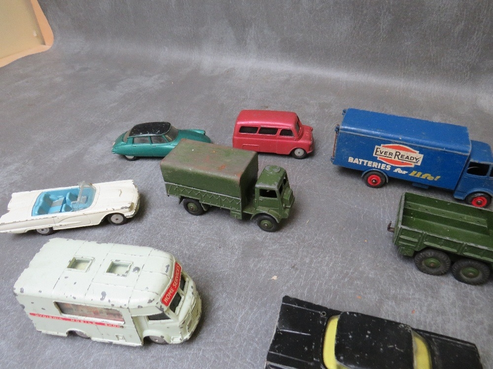 A TRAY OF PLAYWORN DINKY AND CORGI DIE CAST ITEMS, to include Dinky ...