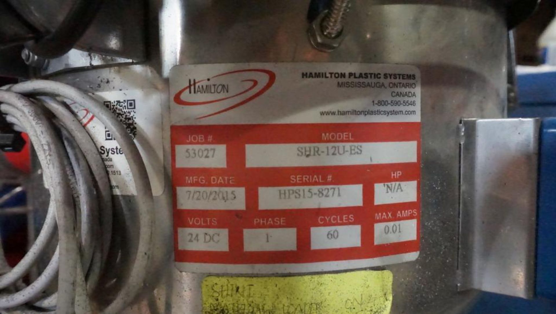 SHINI / HAMILTON SHR-12U-ES VACUUM HOPPER LOADER, S/N HPS25-8271