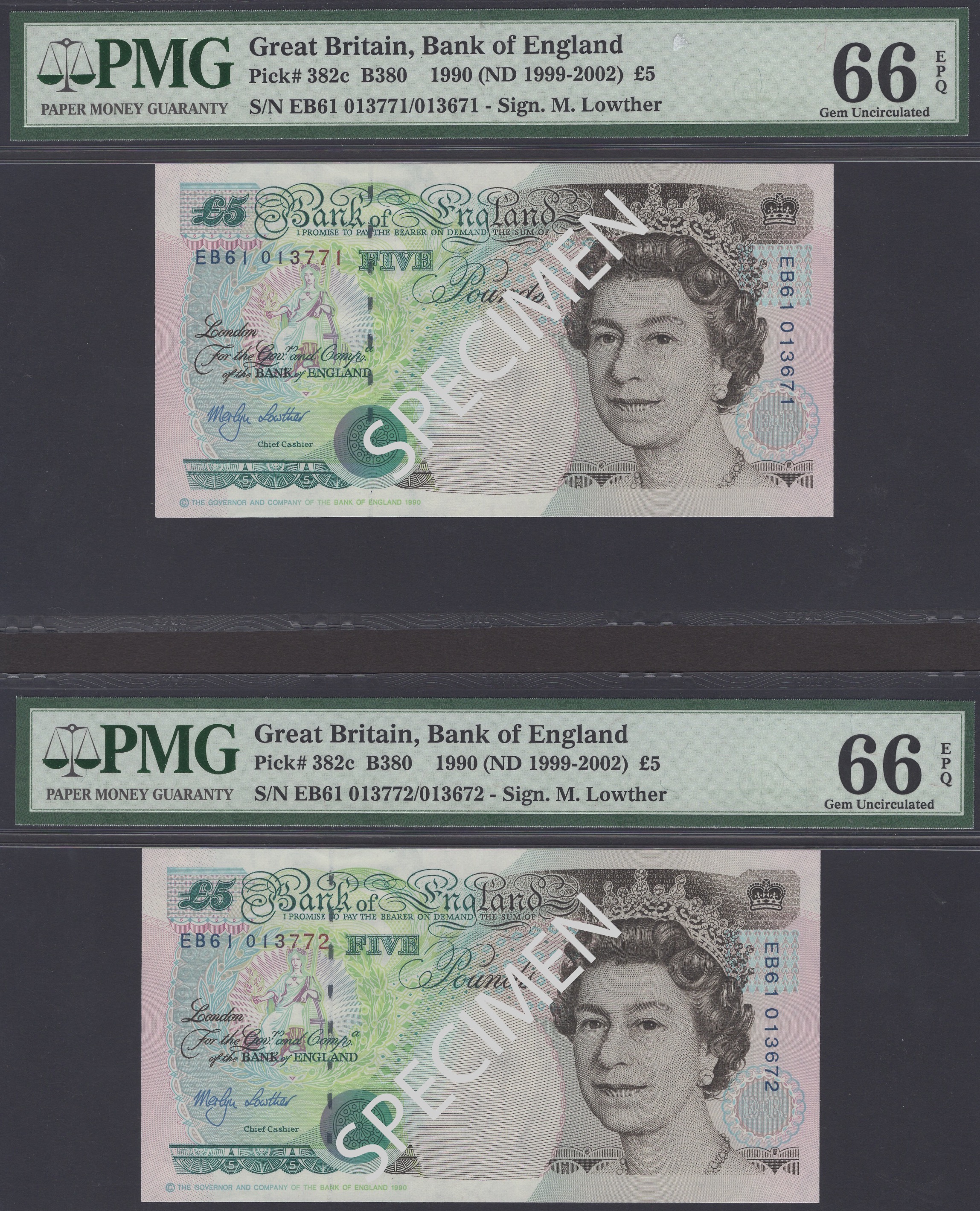 ERROR: Bank of England, Merlyn V. Lowther, a consecutive pair of ...