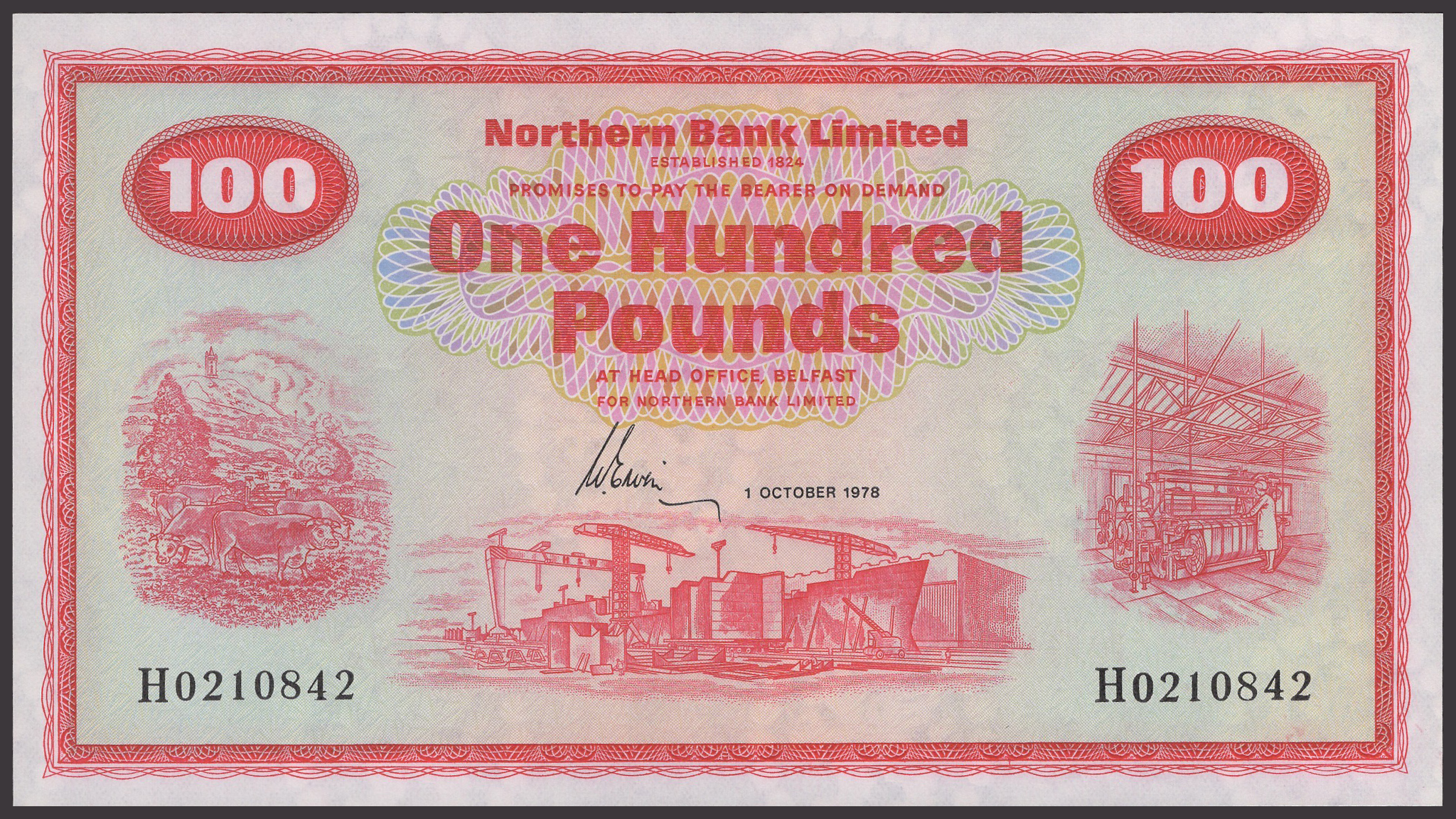 Northern Bank Limited, £100, 1 October 1978, serial number H0210842 ...