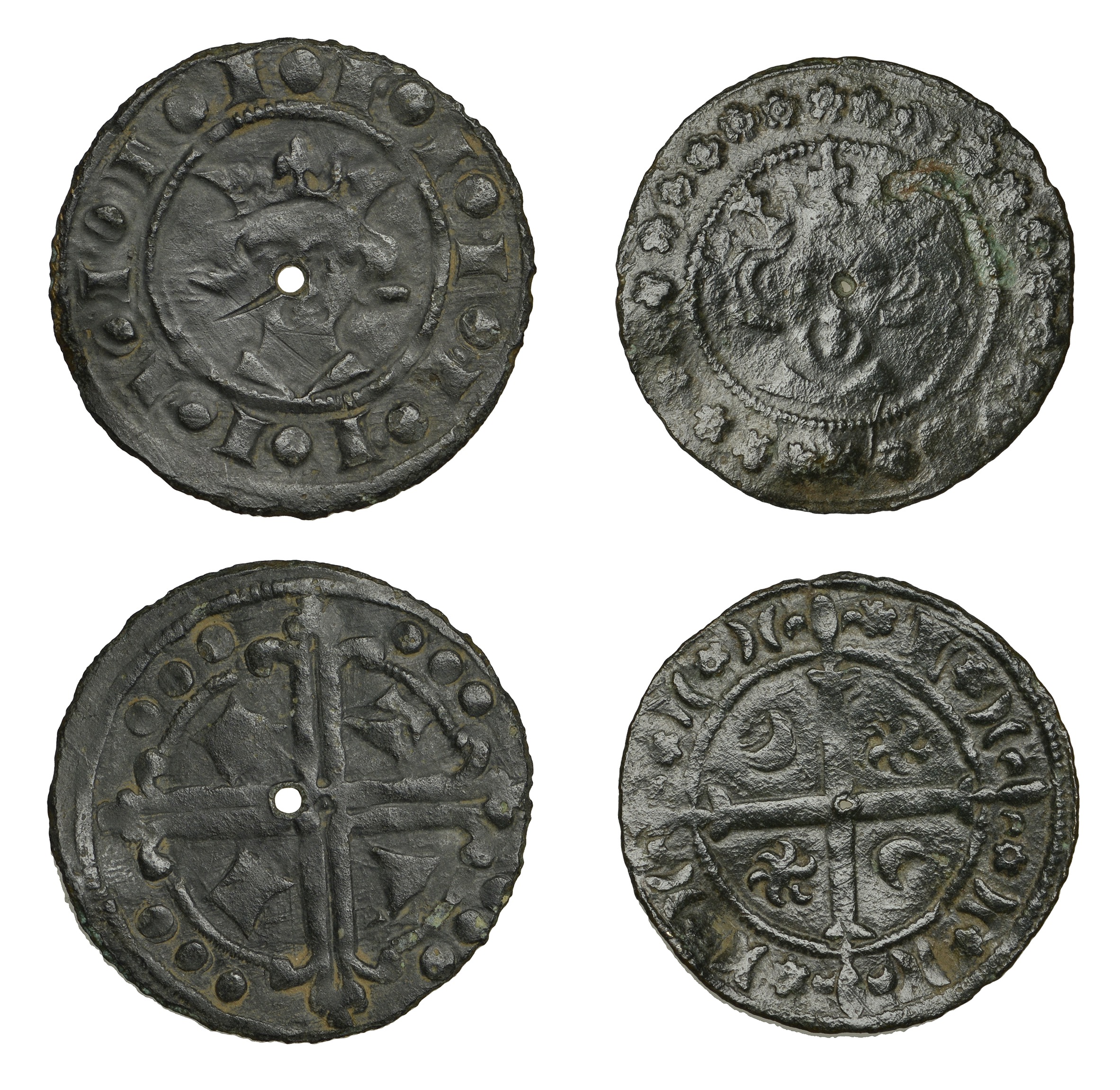 England, Sterling Bust Jetons, c. 1280-1345, Edward I, Fox class 4, rev ...