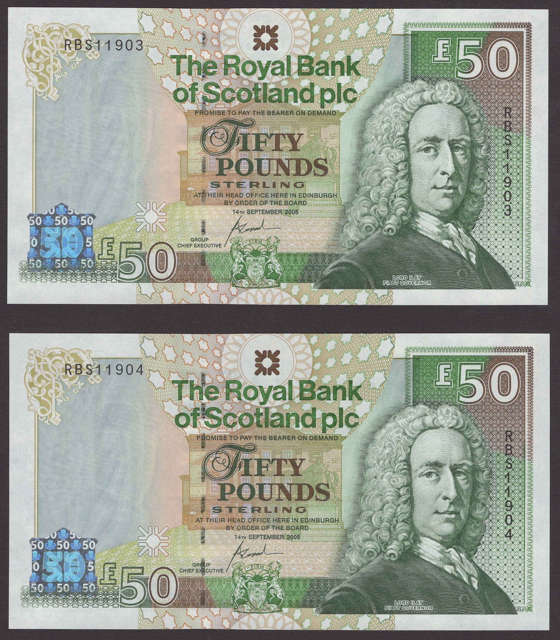 Royal Bank of Scotland PLC, Gogarburn commemorative, £50 (2), 14 ...