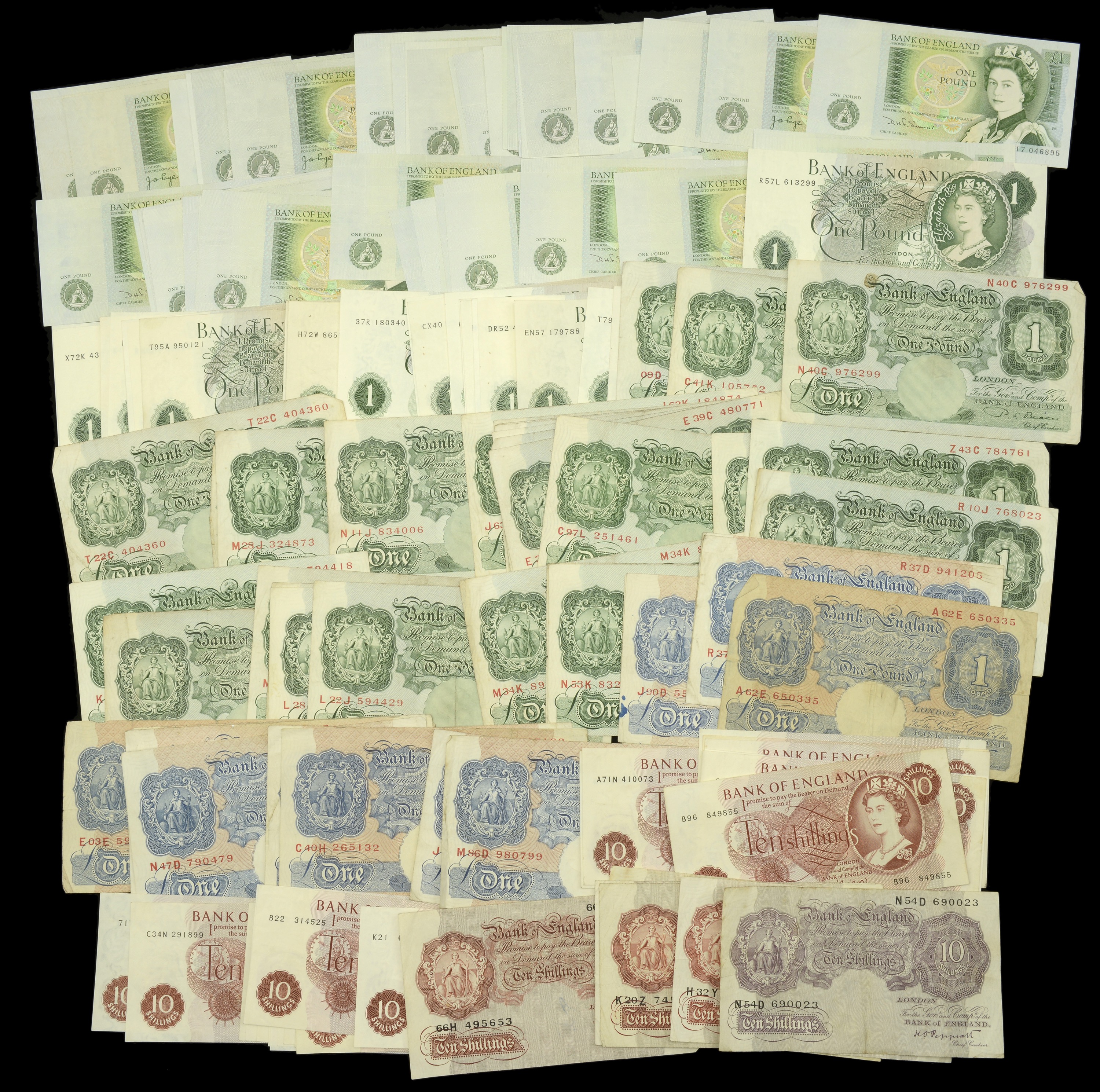 Bank of England, a sizeable group of 10 Shilling (28) and £1 (121 ...