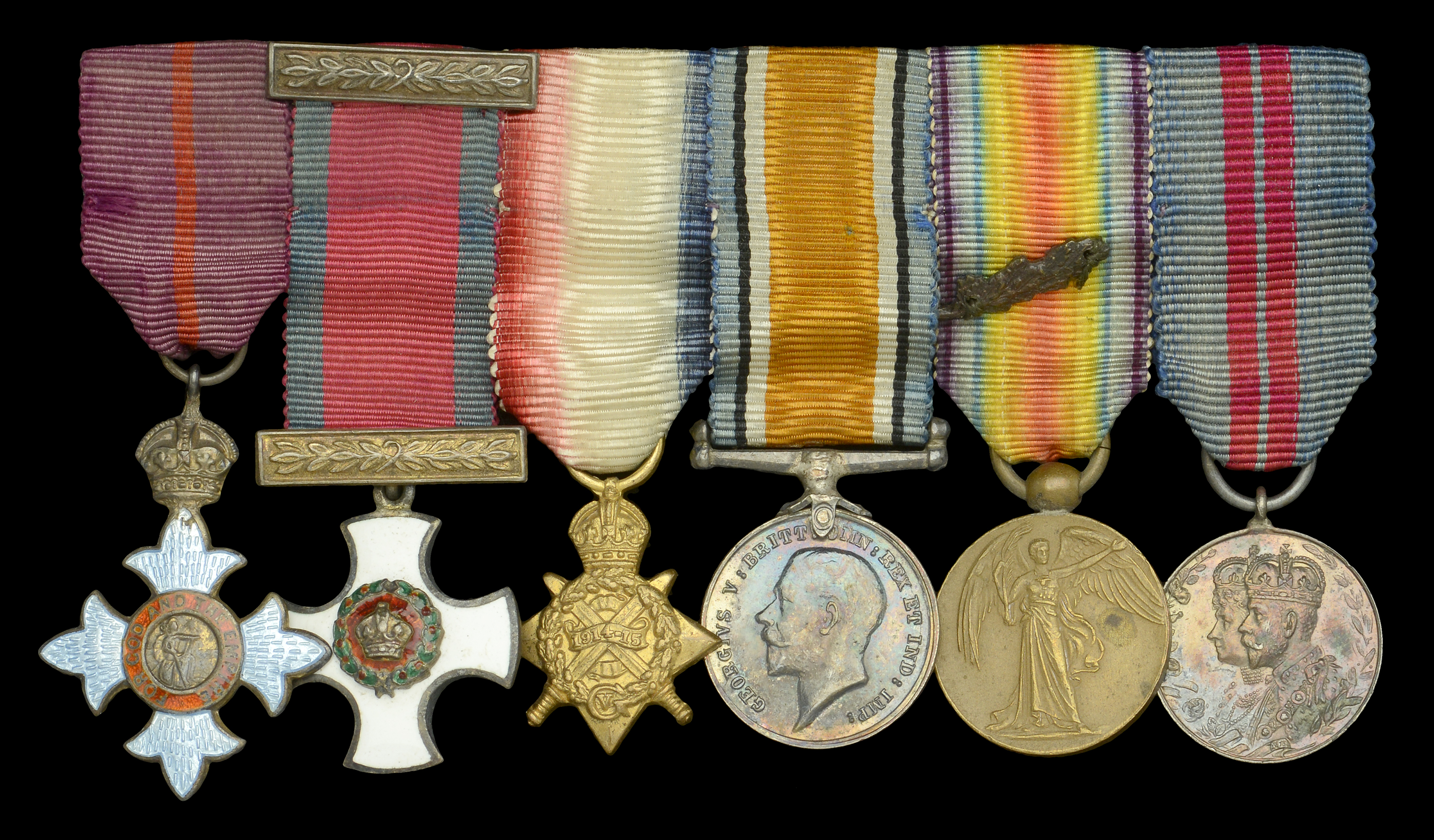 The mounted group of six miniature dress medals worn by Captain A. St ...