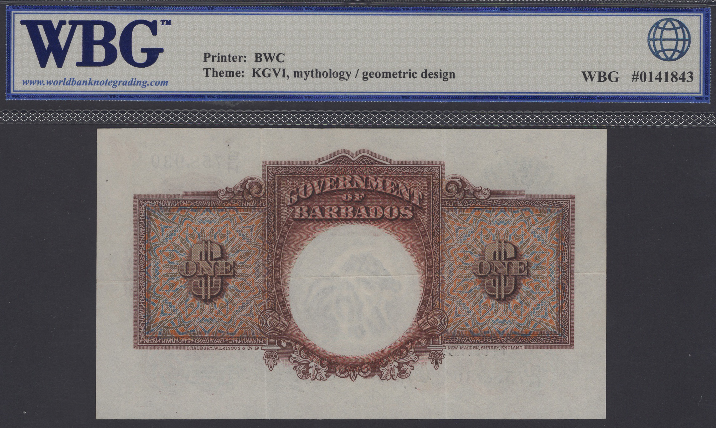 Government of Barbados, $1, 1 December 1939, serial number B/H 758930 ...