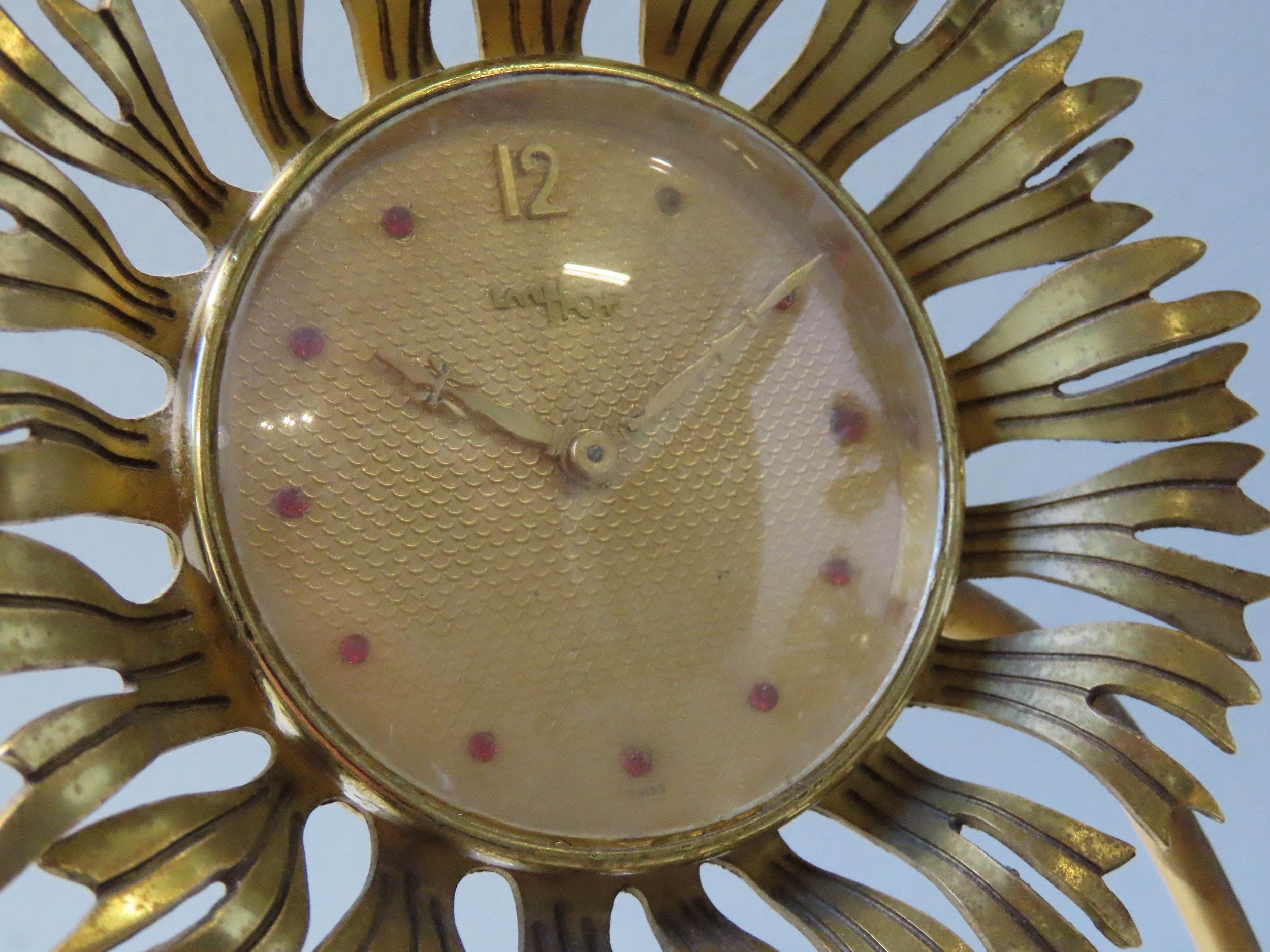 A VINTAGE IMHOF DESK CLOCK CIRCA 1960 the gilt brass clock modelled as ...